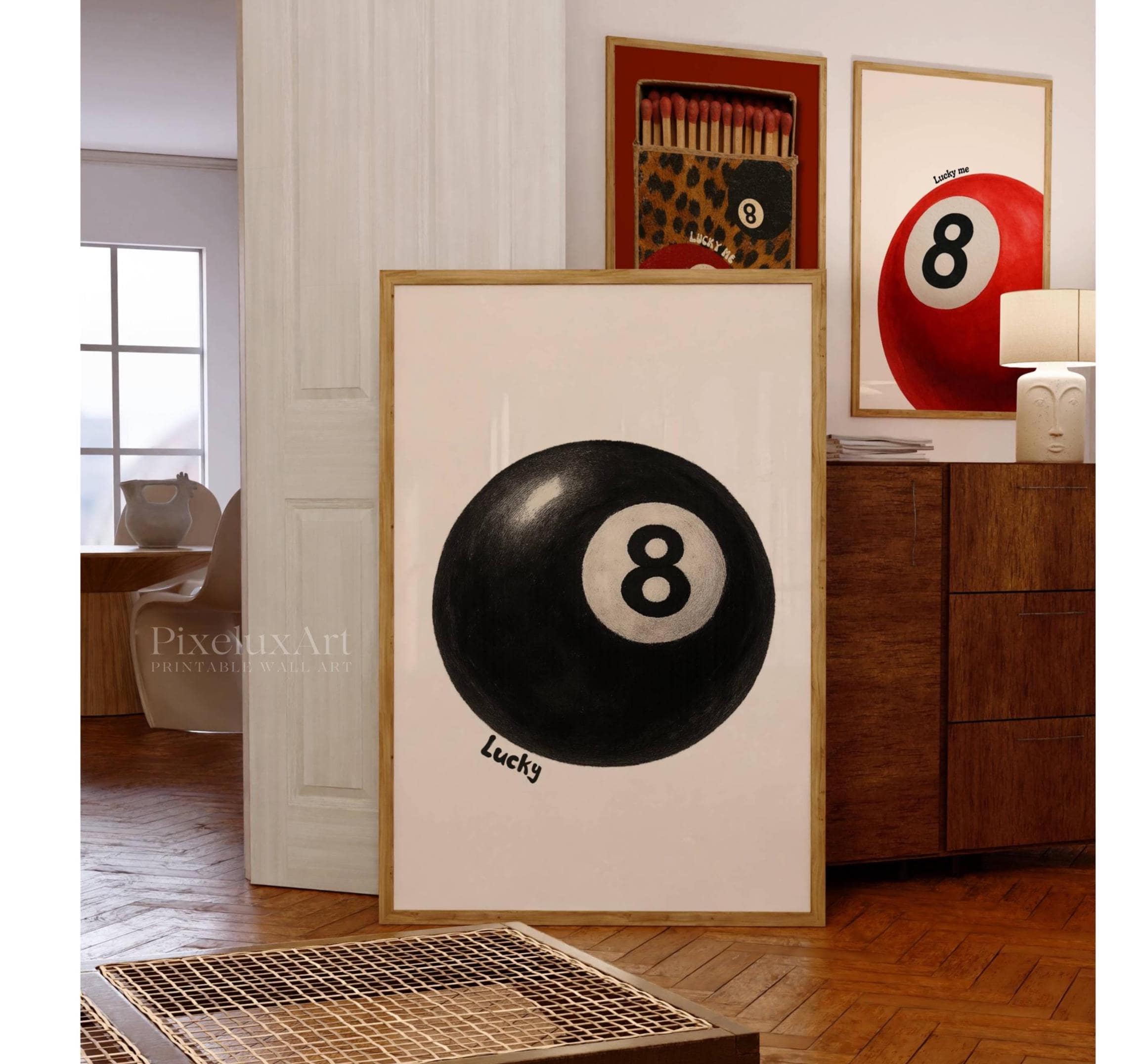 Lucky 8 Ball Print, Pool Ball Print, Vintage Game Room Decor, Luck Wall ...