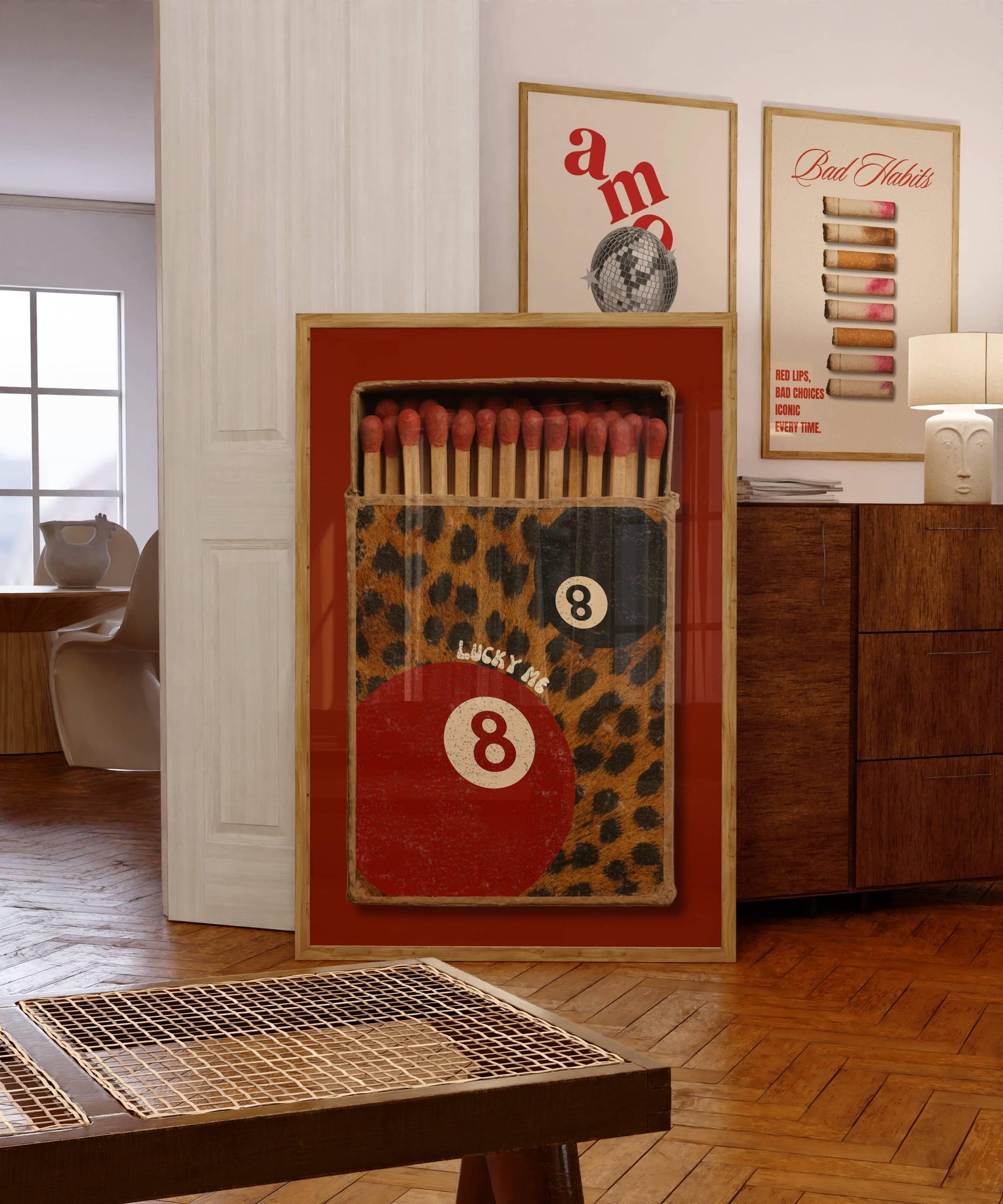 Vintage Leopard 8 Ball Matchbox Print, Red Matchbook Wall Art ...