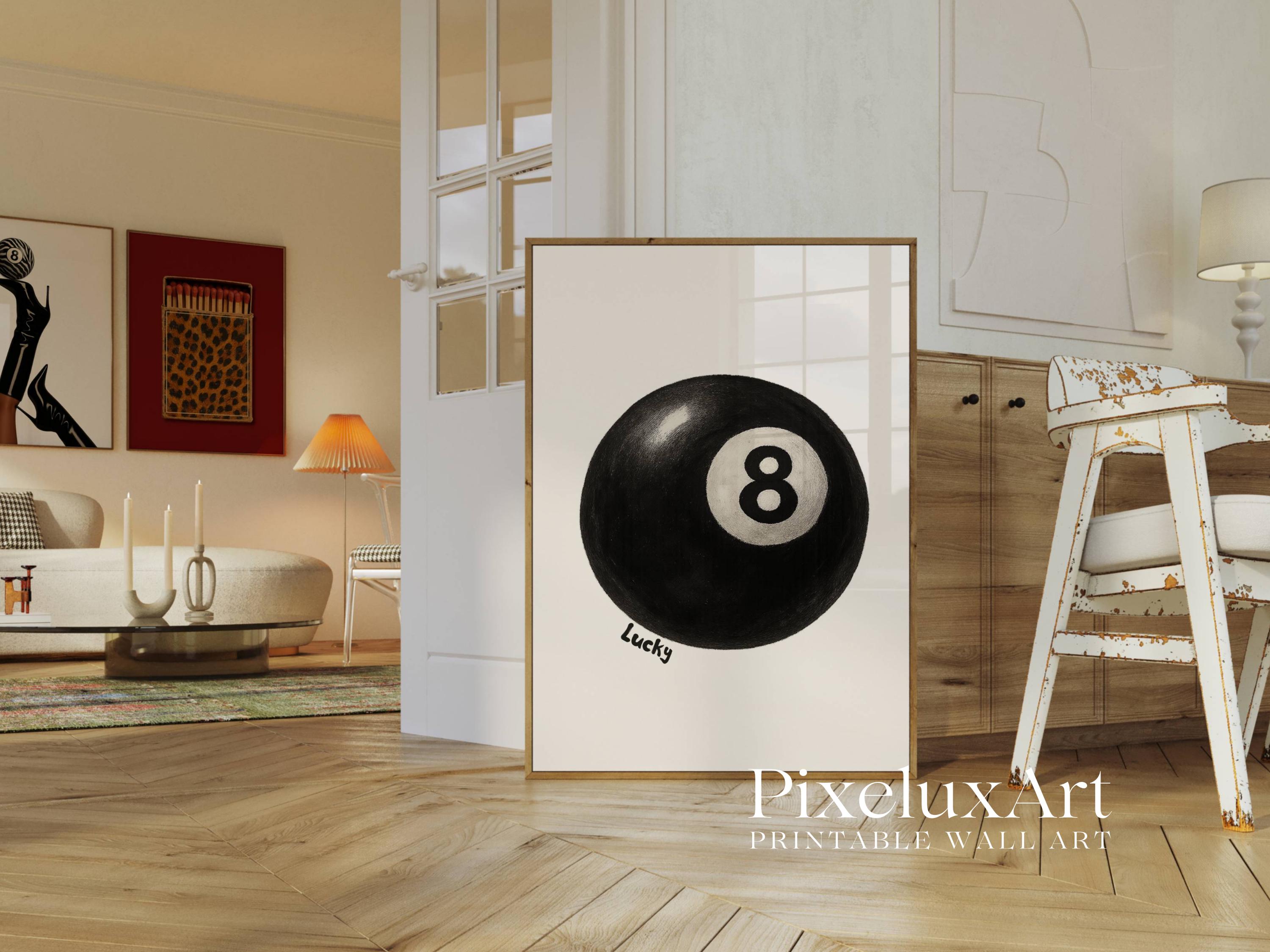 Lucky 8 Ball Print, Pool Ball Print, Vintage Game Room Decor, Luck Wall ...