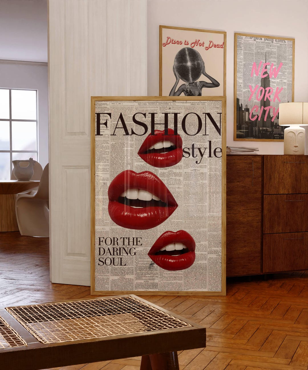 Fashion Newspaper Print, Red Lips Wall Art, Daring Soul Poster, Trendy ...