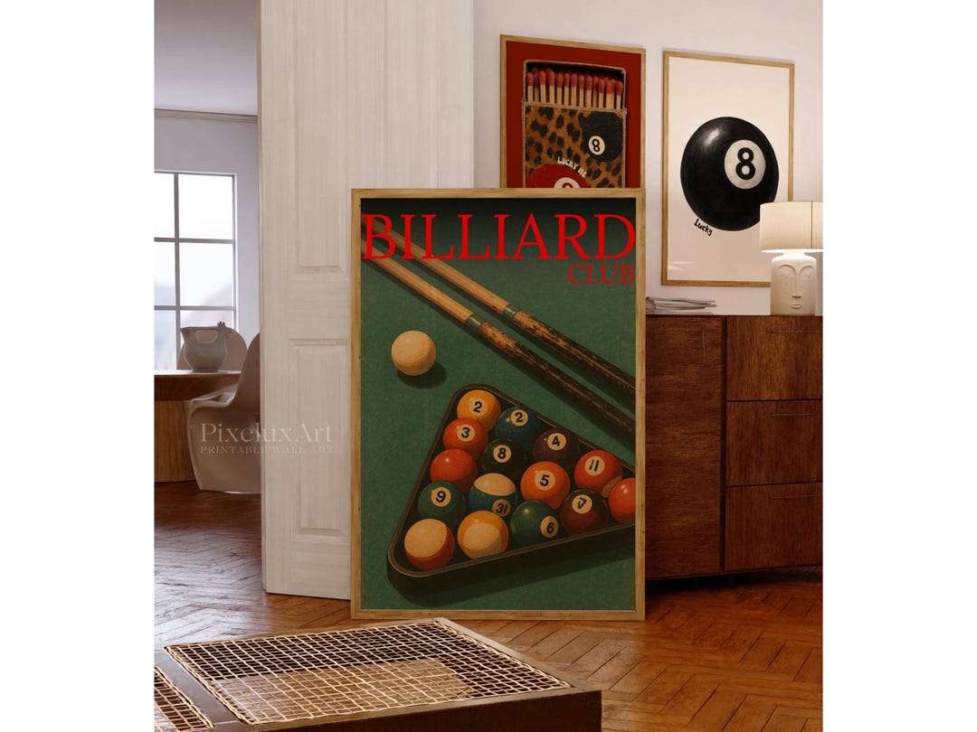 Retro Billiards Print, Retro Pool Hall Wall Art, Vintage Billiards ...