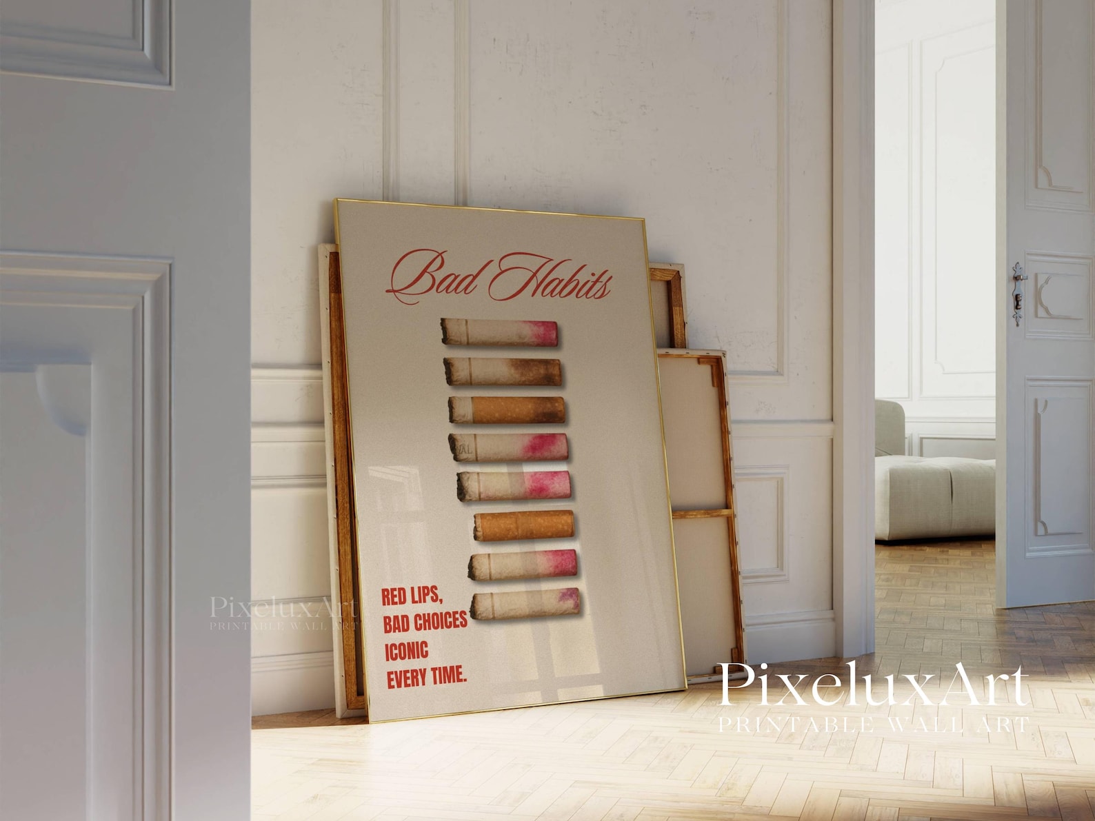 Trendy Wall Print - Red Lips, Cigarettes & Iconic Chaos, Retro Wall Art ...
