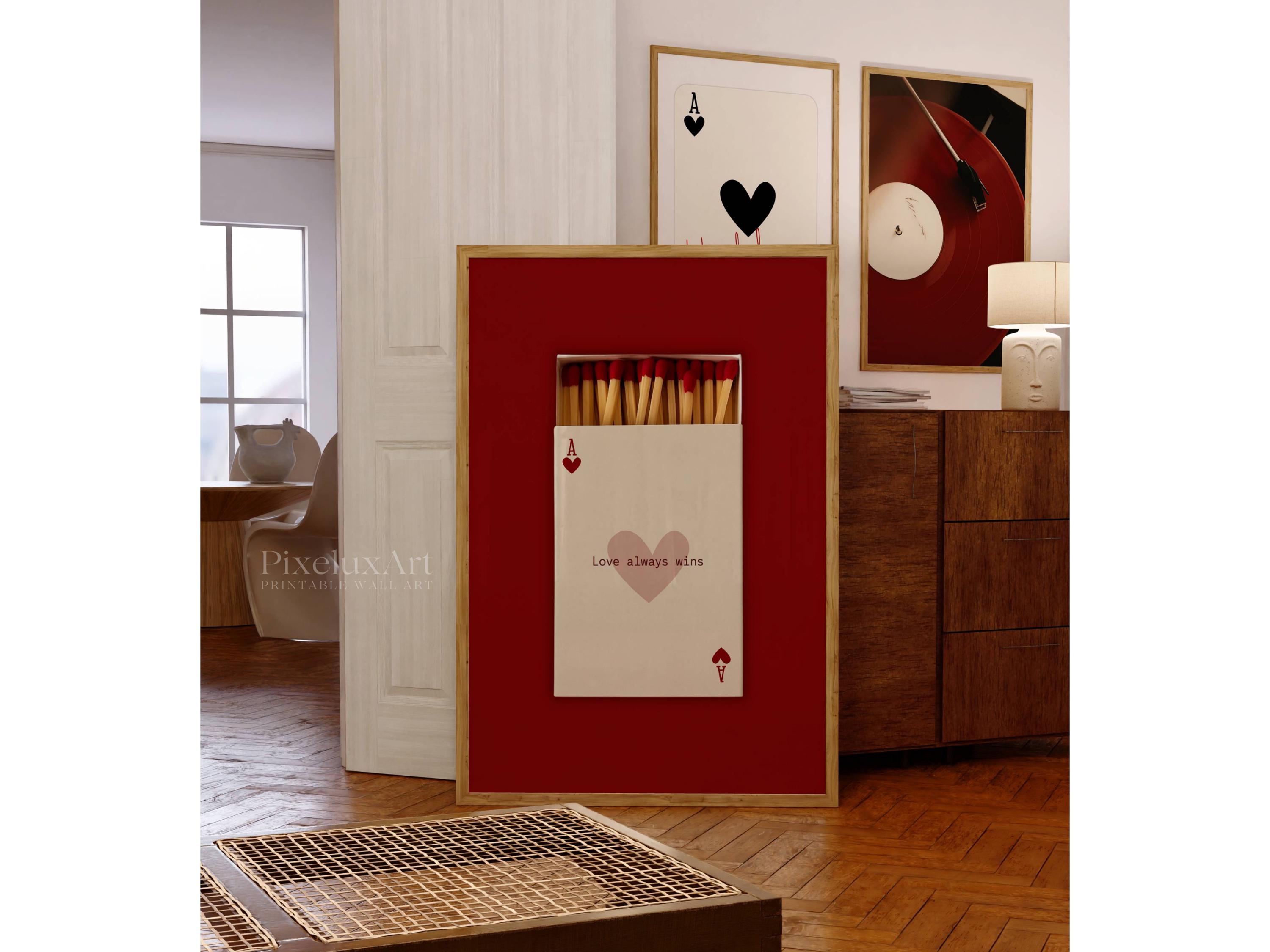 Retro Ace of Hearts Matchbox Print, Red Matchbook Wall Art, Aesthetic ...