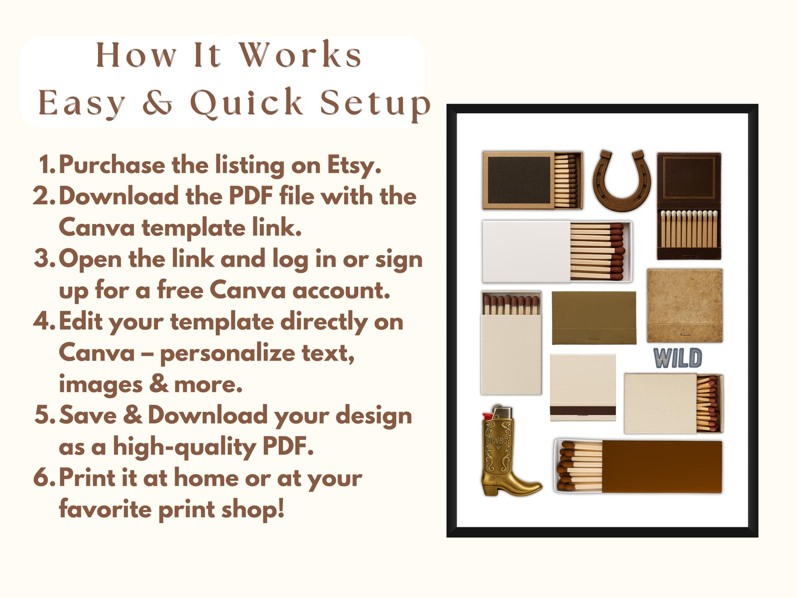 Western Brown Matchbook Canva Template • DIY Custom Matching Poster ...