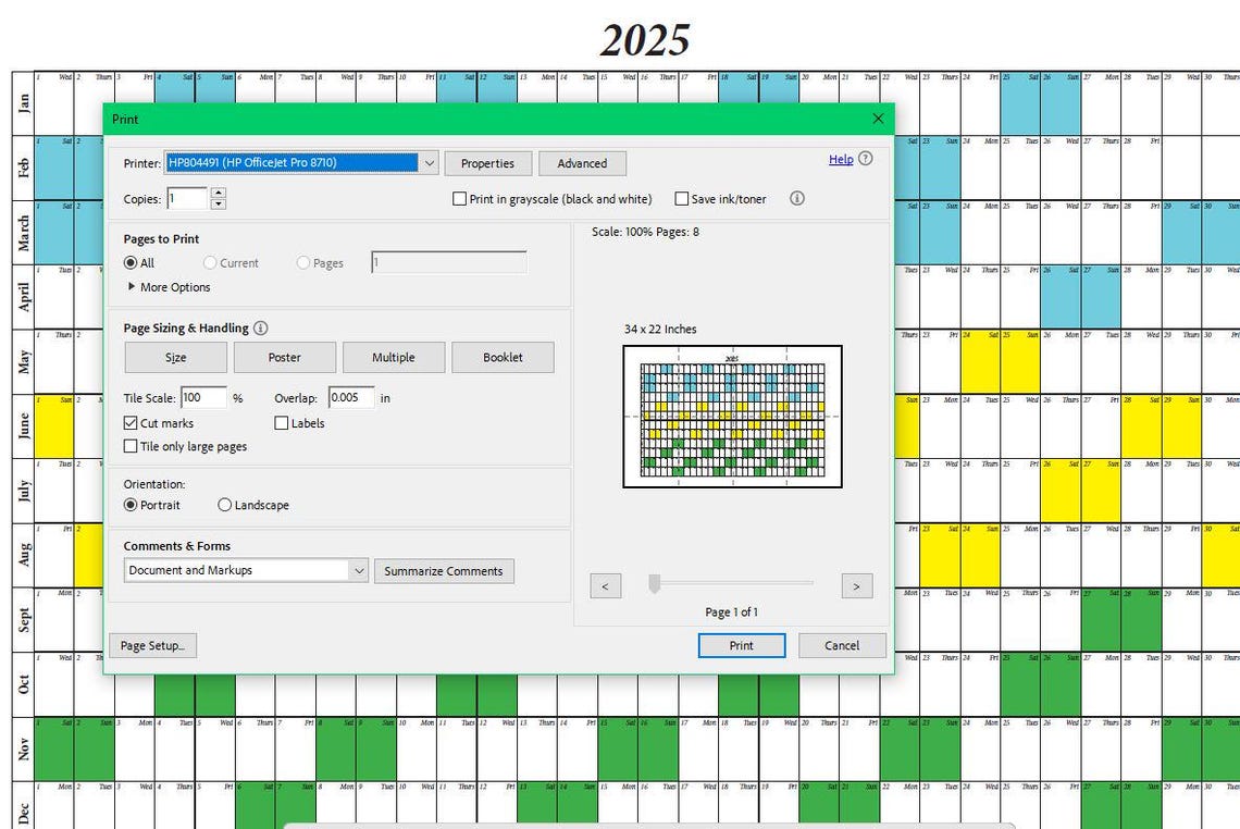 Big 'ole Wall Calendar DIY Printable 2025 Year-at-a-glance Wall ...