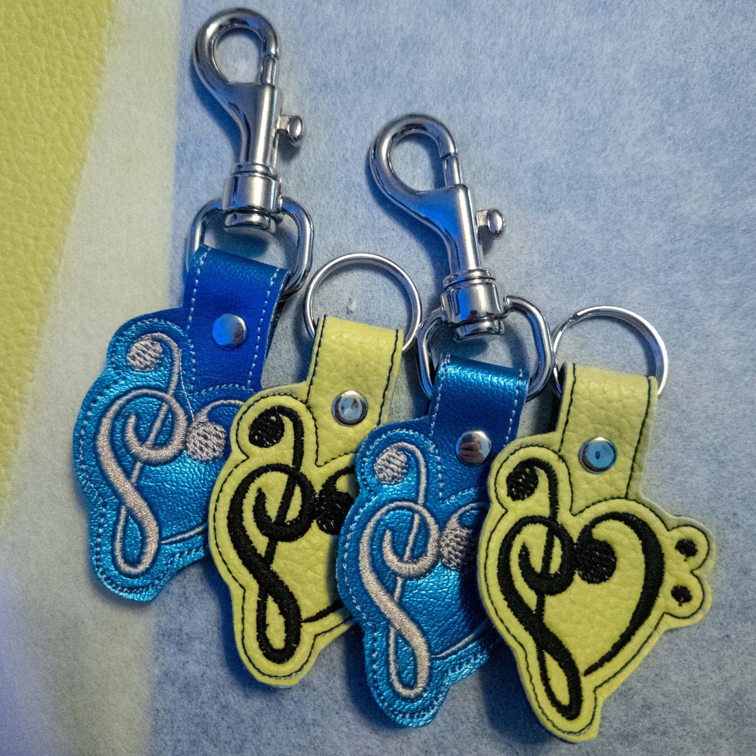 Treble Bass Clef Heart Key Chain Music Lovers Luggage Tag Key Ring ...