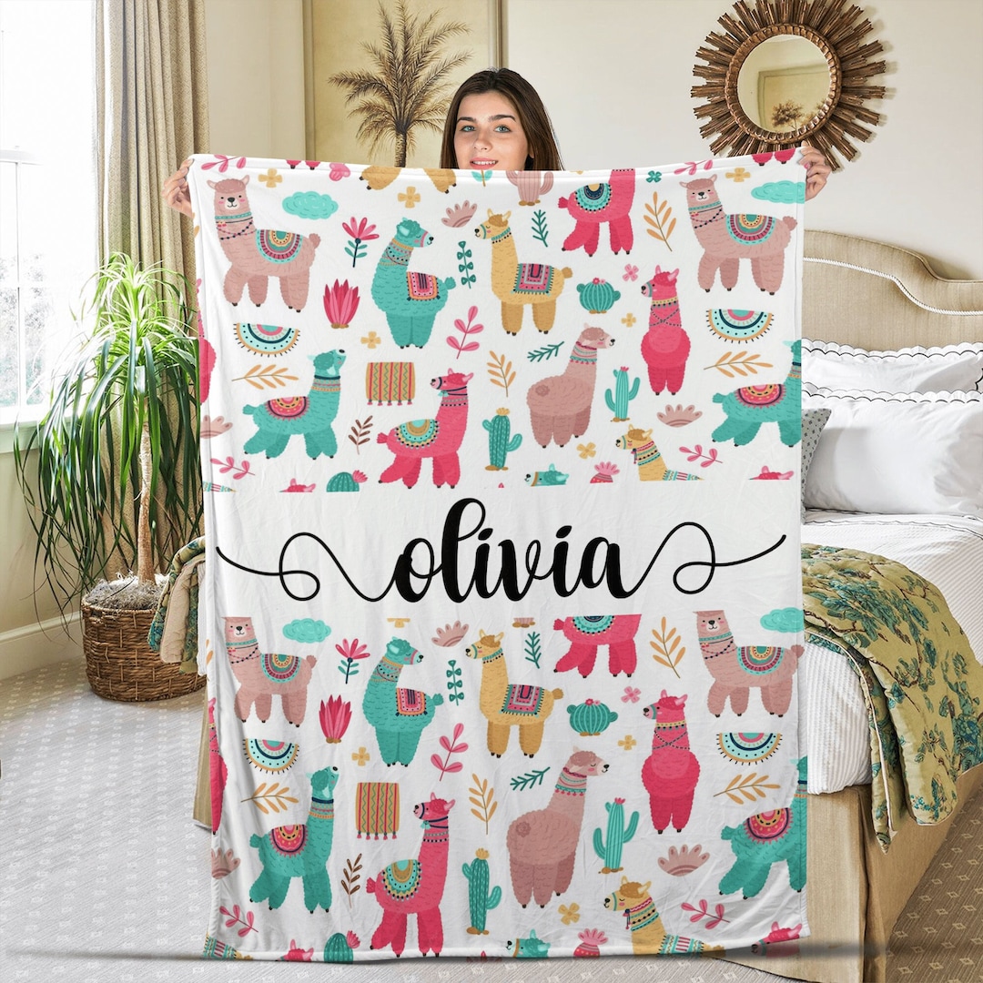 Personalized Llama Blanket, Cute Llamas Blanket, Custom Name Soft Cozy ...