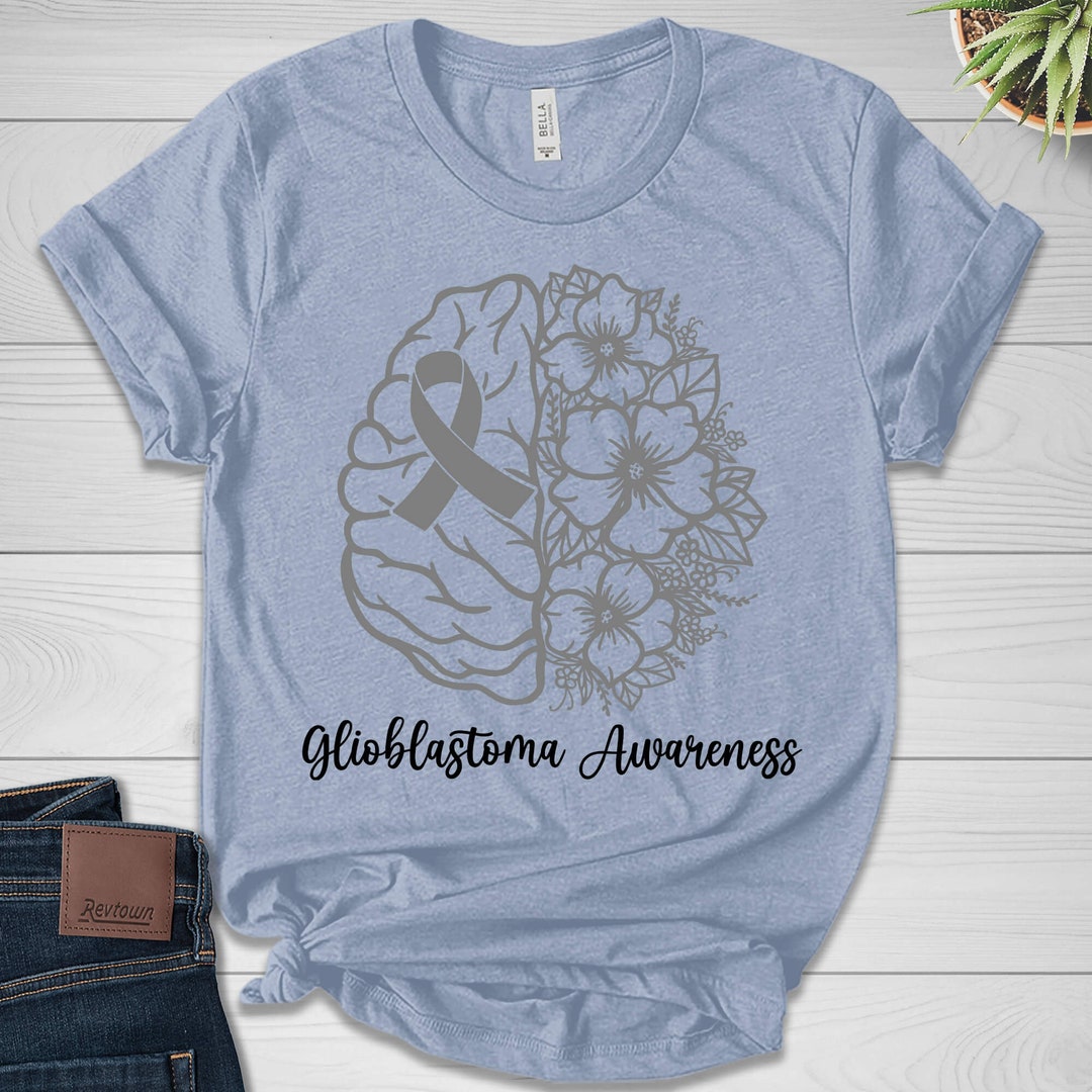 Floral Glioblastoma Awareness Month Shirt, Brain Cancer Month, Gray ...