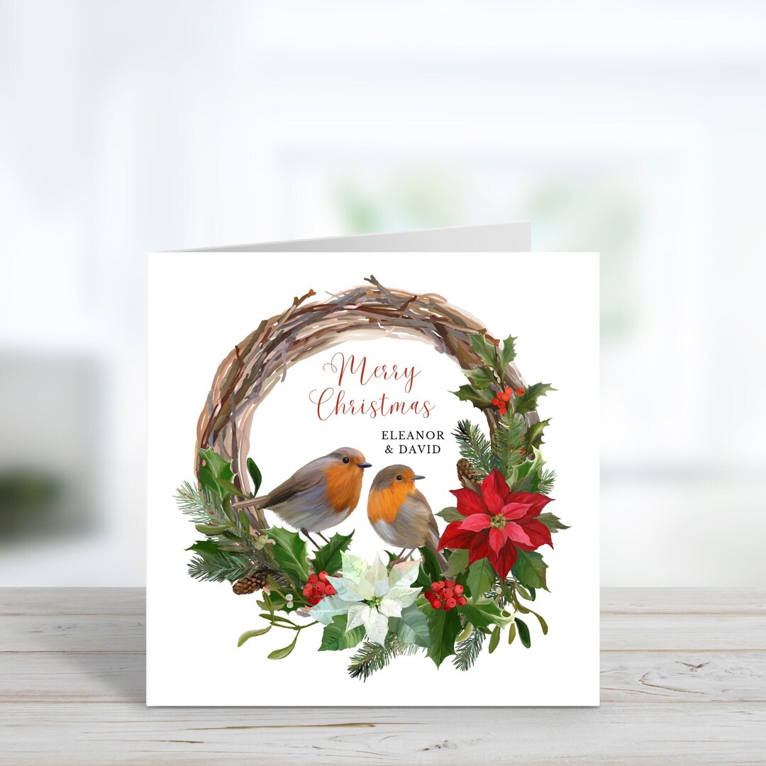 Robin Christmas Card for Him for Her, Personalised Christmas Card With ...