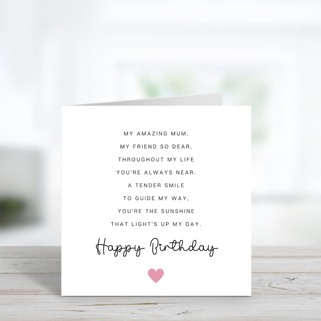 Mum Birthday Card, Mum Poem Birthday Card, Meaningful Card for Mum, Mom ...