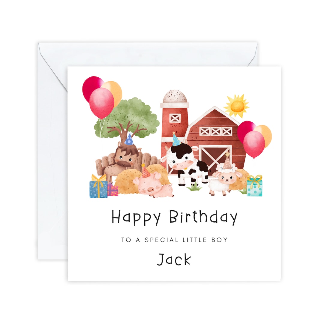 Personalised Farm Animals Birthday Card for Son, Farm Card for Grandson ...
