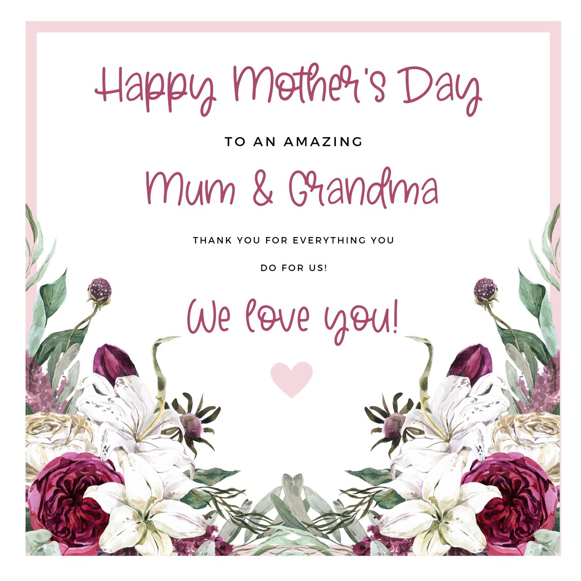 Mother's Day Card for Mum and Grandma, for Nanny Nan Granny Gran, From ...