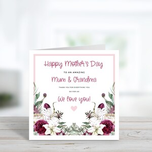 Mother's Day Card for Mum and Grandma, for Nanny Nan Granny Gran, From ...