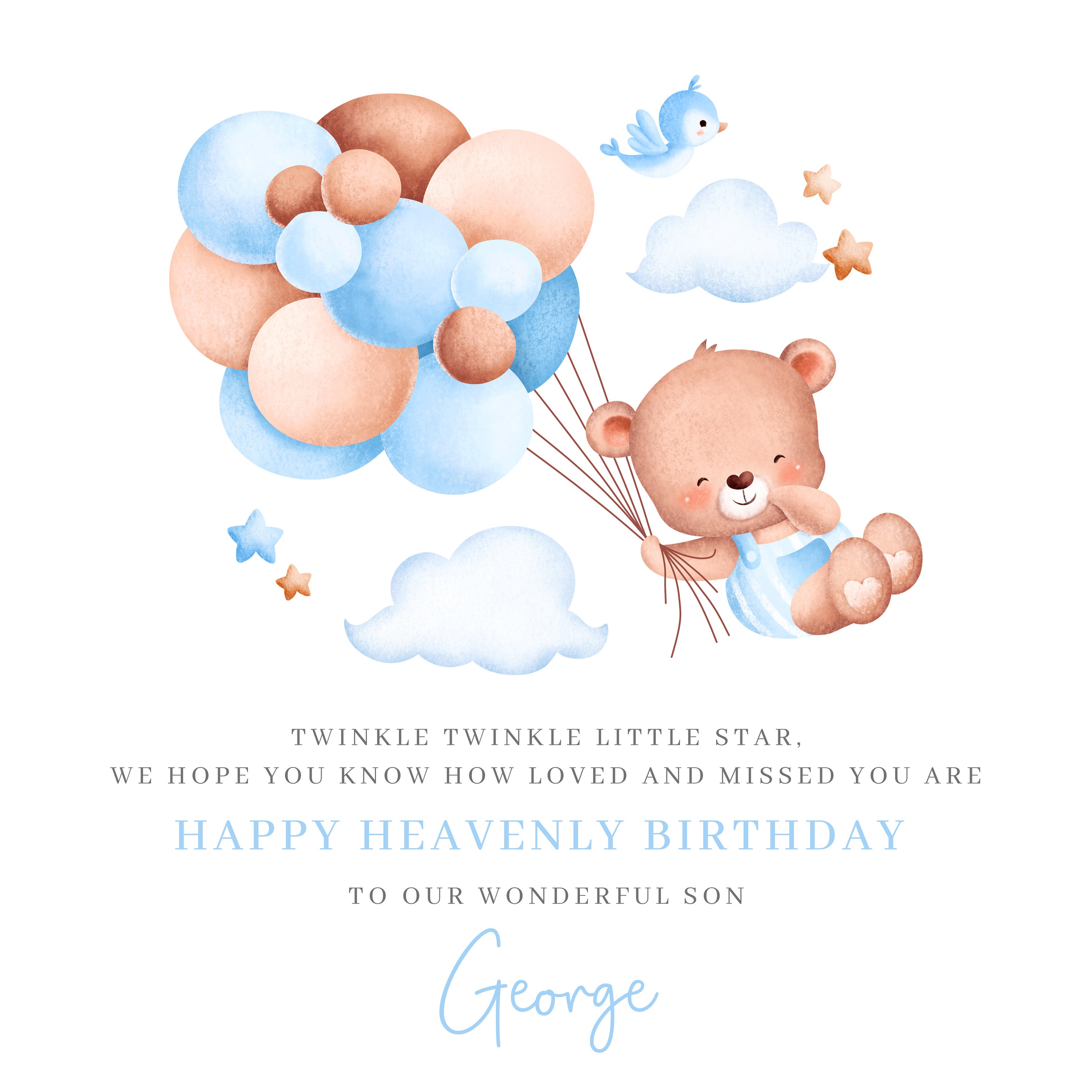 Personalised Heavenly Birthday Card, Happy Heavenly Birthday, for Son ...