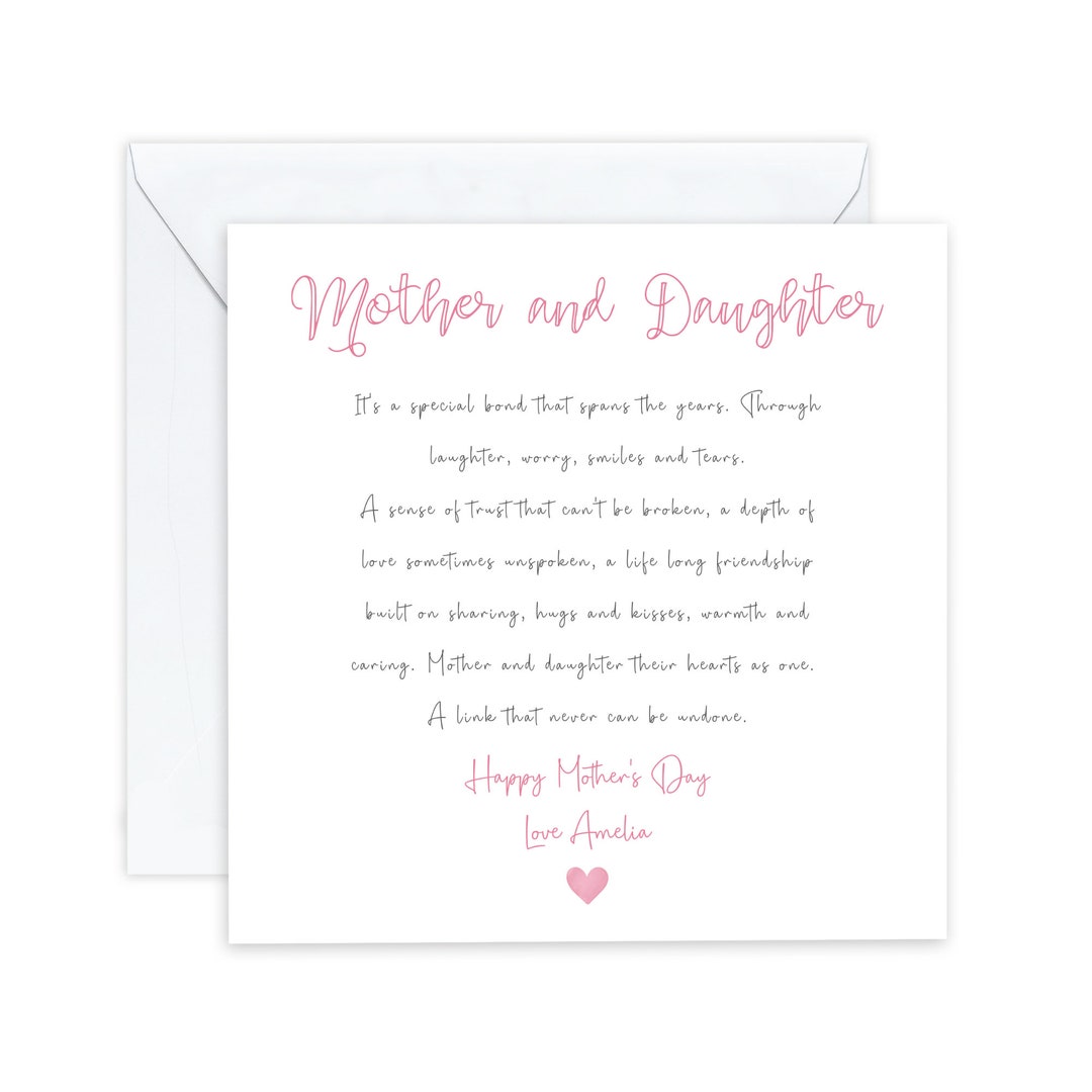 Personalized Poem Mother's Day Card, Keepsake Gift - Etsy