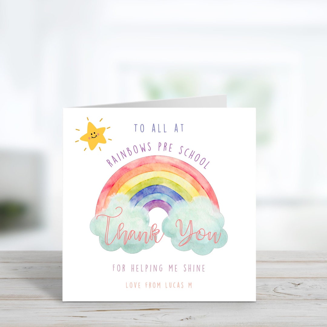 Rainbow Nursery Pre-school Thankyou Card Personalised - Etsy
