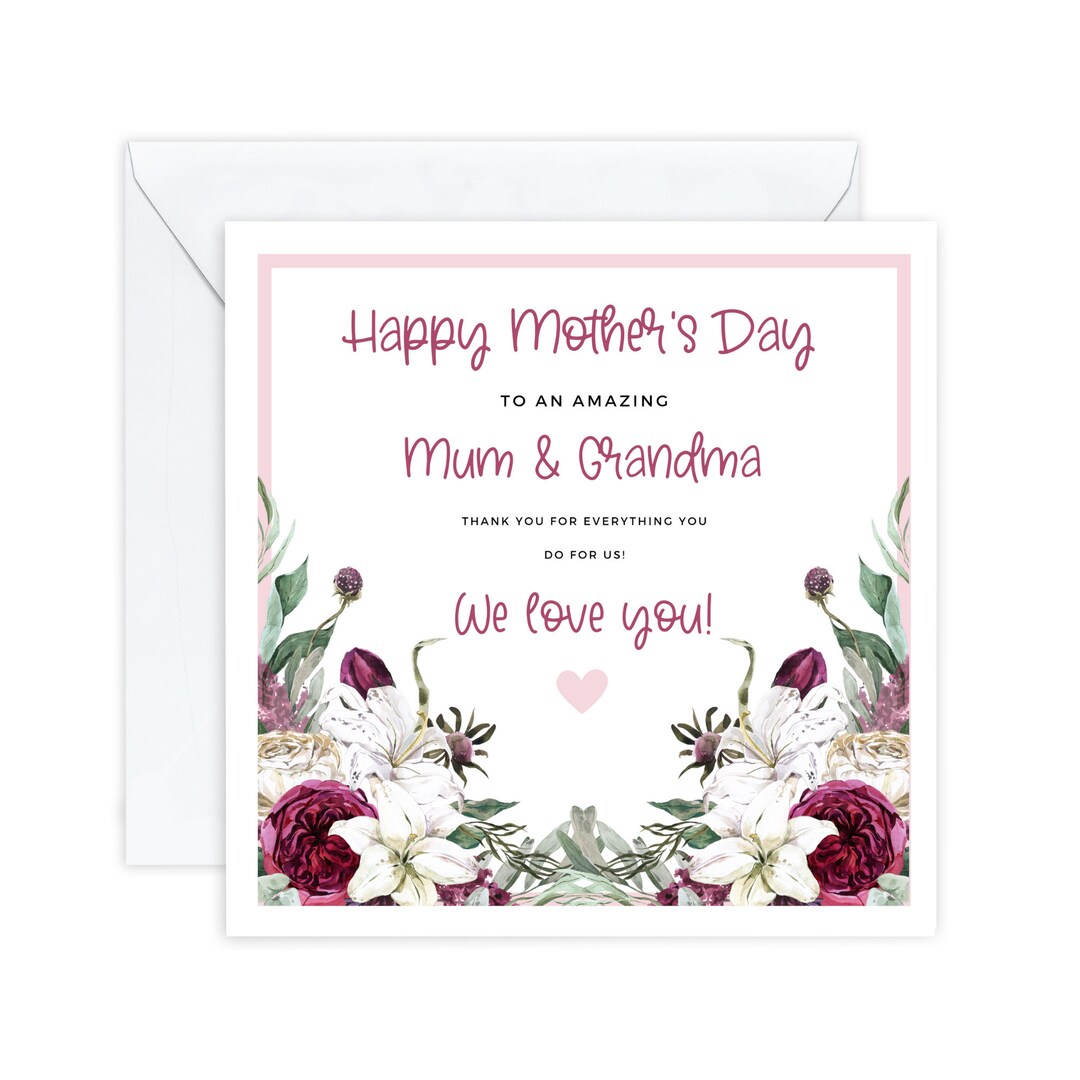 Mother's Day Card for Mum and Grandma, for Nanny Nan Granny Gran, From ...