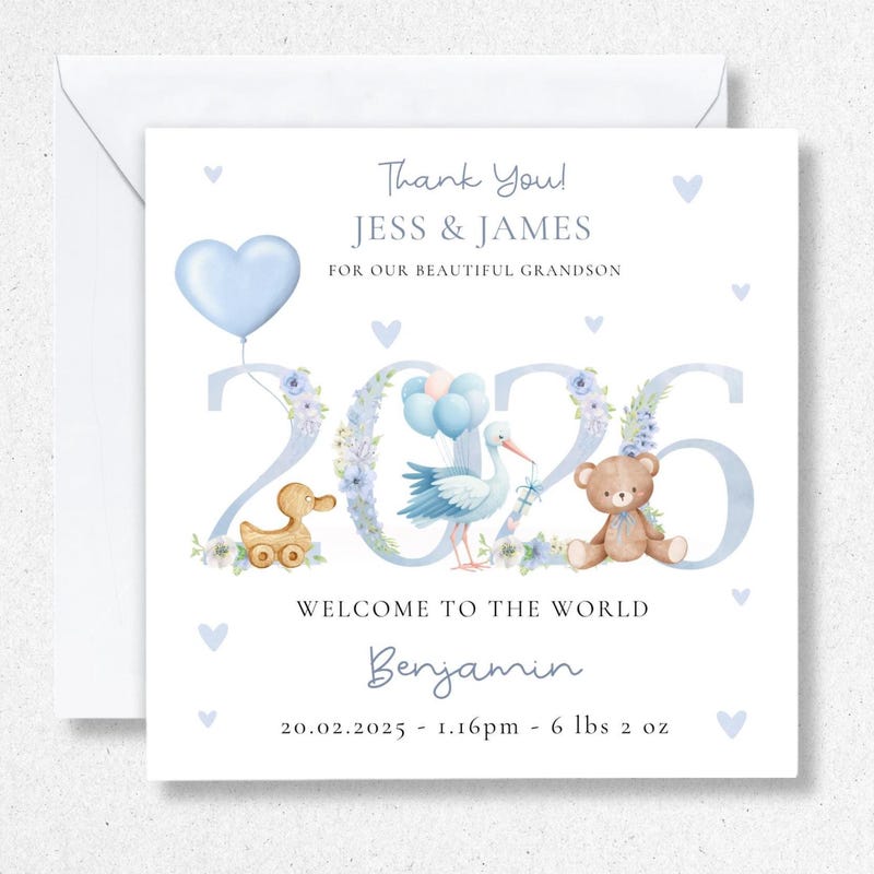 Birth Cards Boy Grandson - Etsy UK