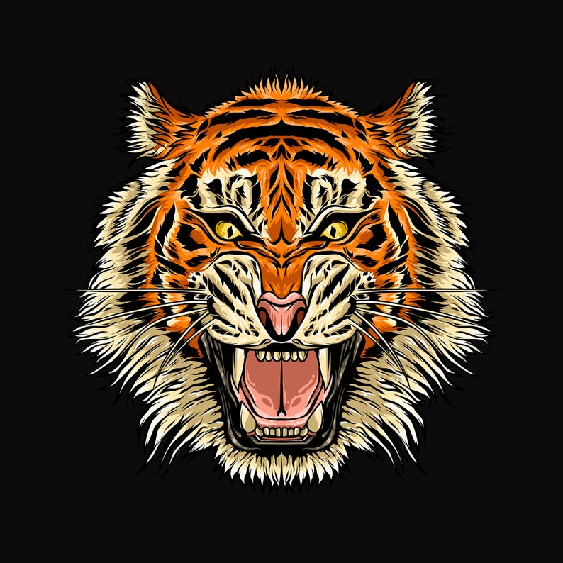 Tiger Roar Cartoon Illustration - Etsy