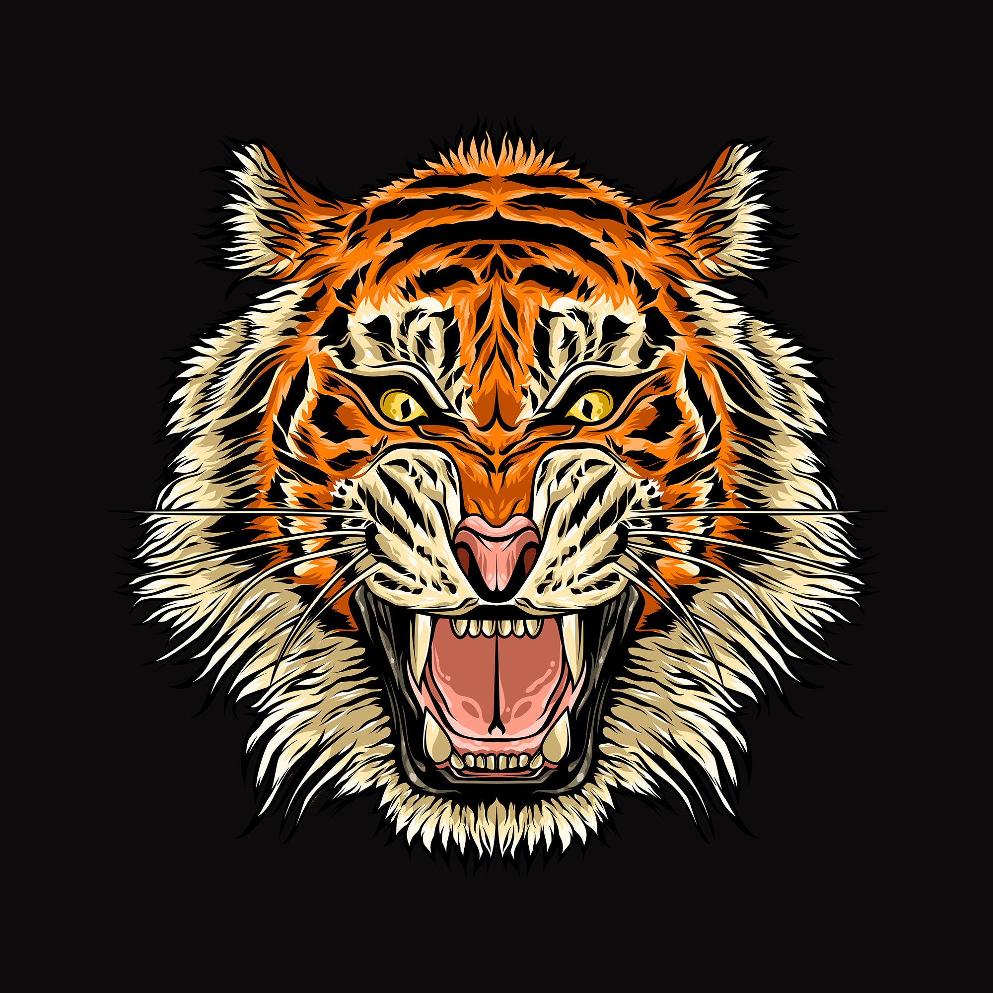 Tiger Roar Cartoon Illustration - Etsy