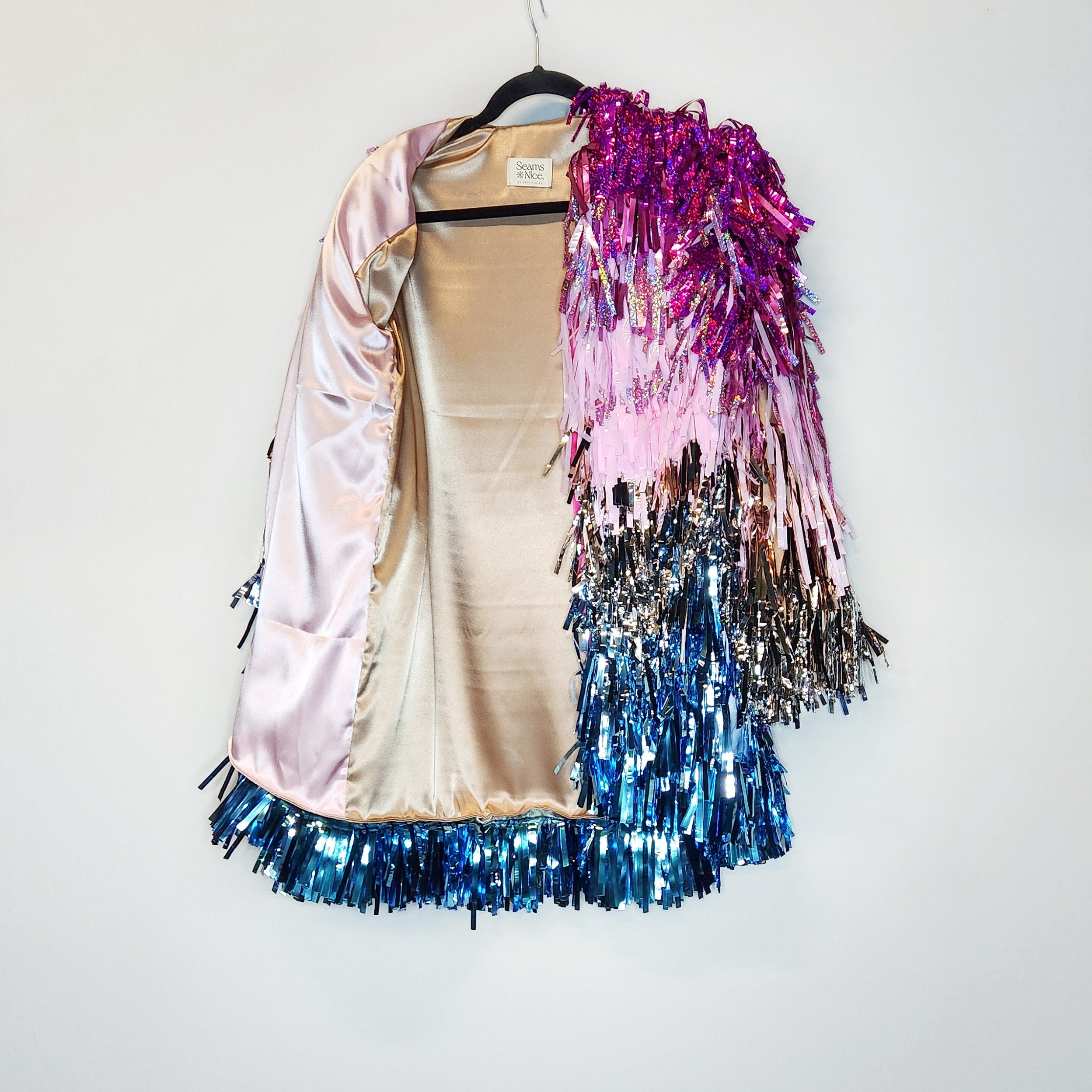 Long Blue & Pink Glitter Long Tinsel Jacket - Etsy