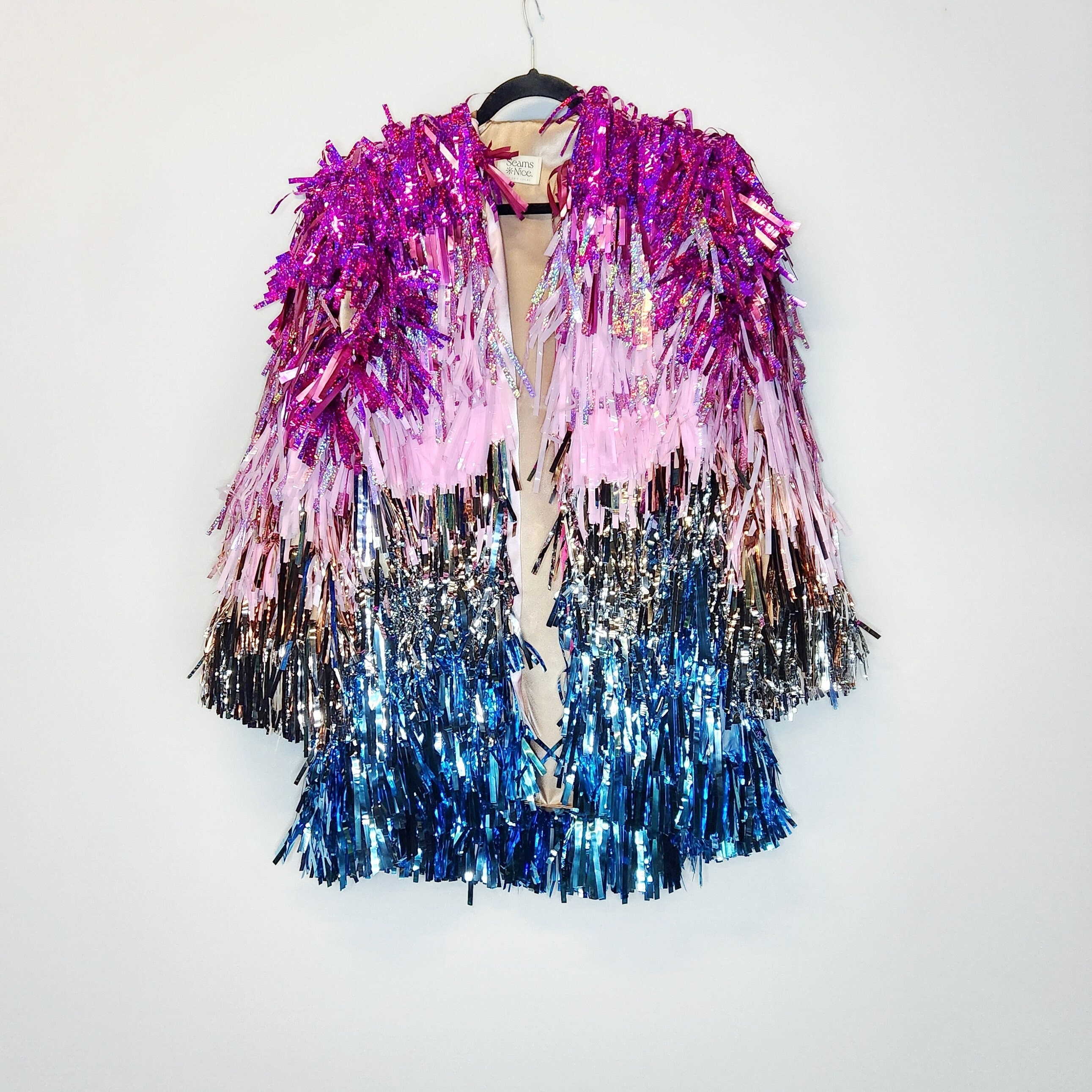 Long Blue & Pink Glitter Long Tinsel Jacket - Etsy