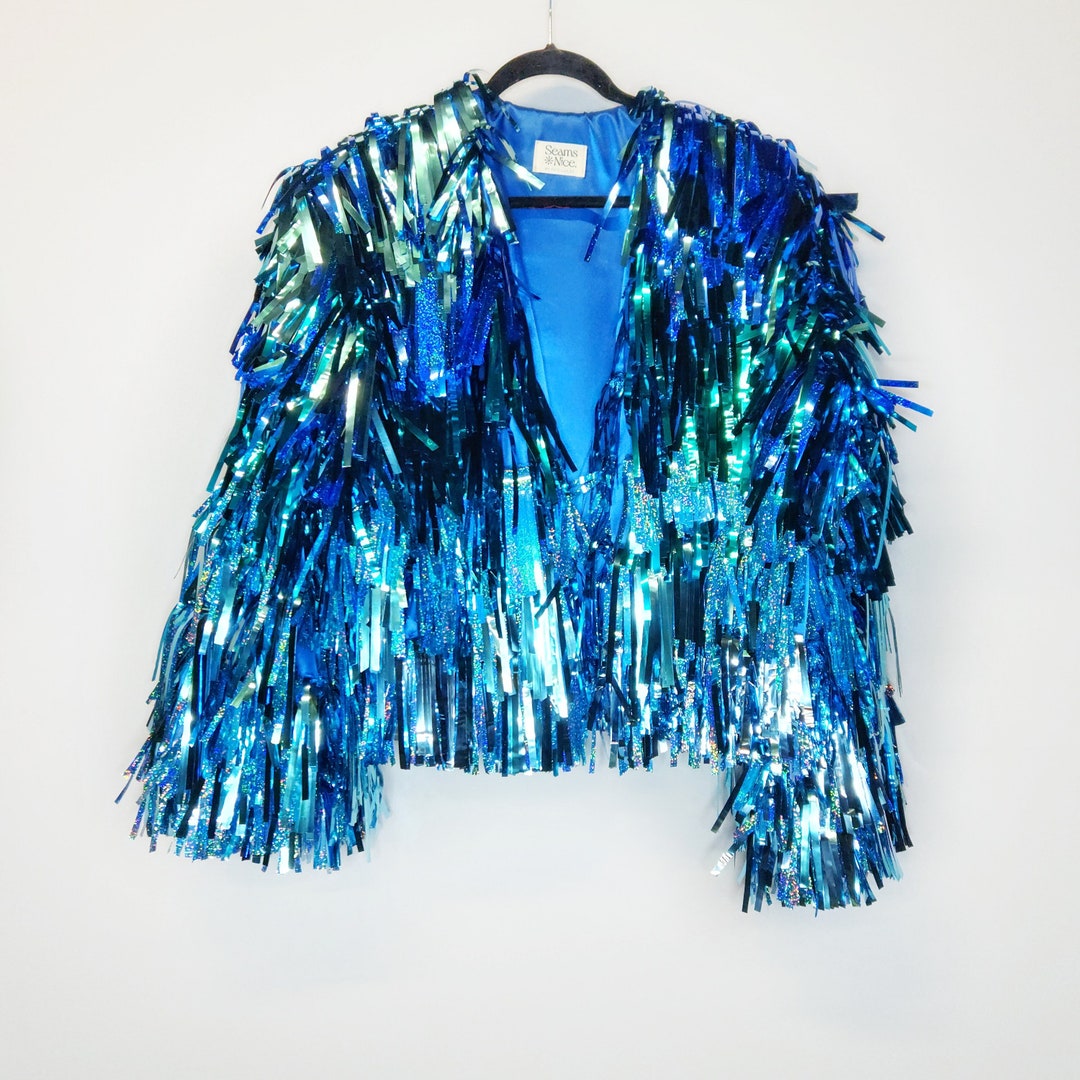 Blue & Glitter Ombre Tinsel Jacket - Etsy