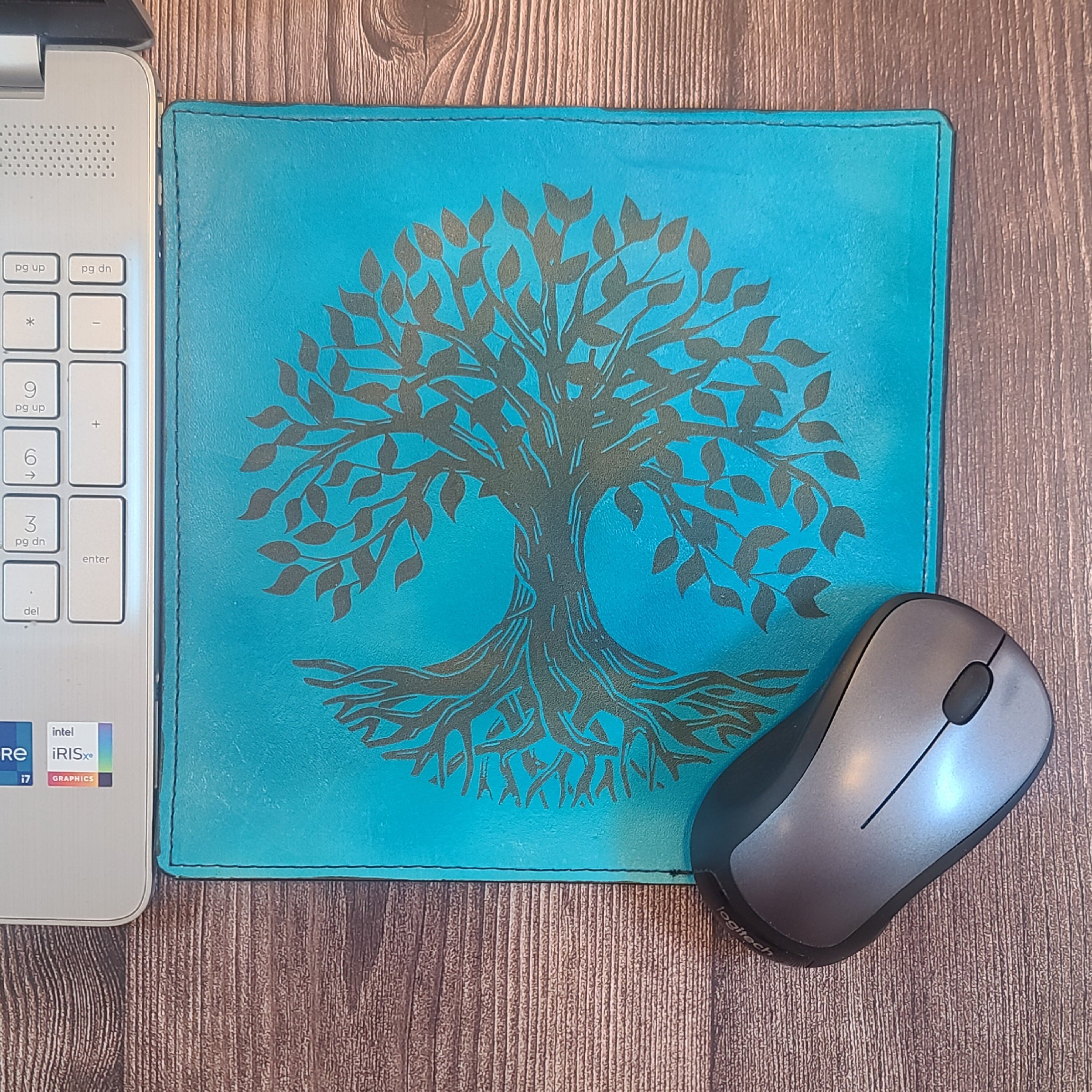 Leather Mouse Pad Laser Engraved With Tree of Life, Large Green Mouse ...