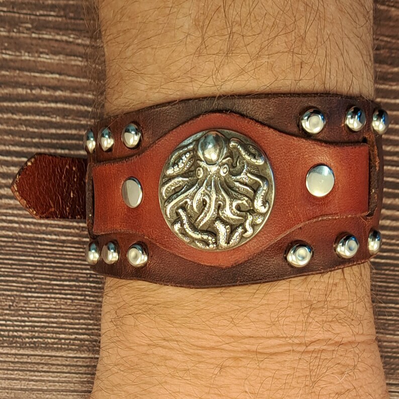Leather Cuff Bracelet With Octopus Concho, Nautical Themed Pirate ...