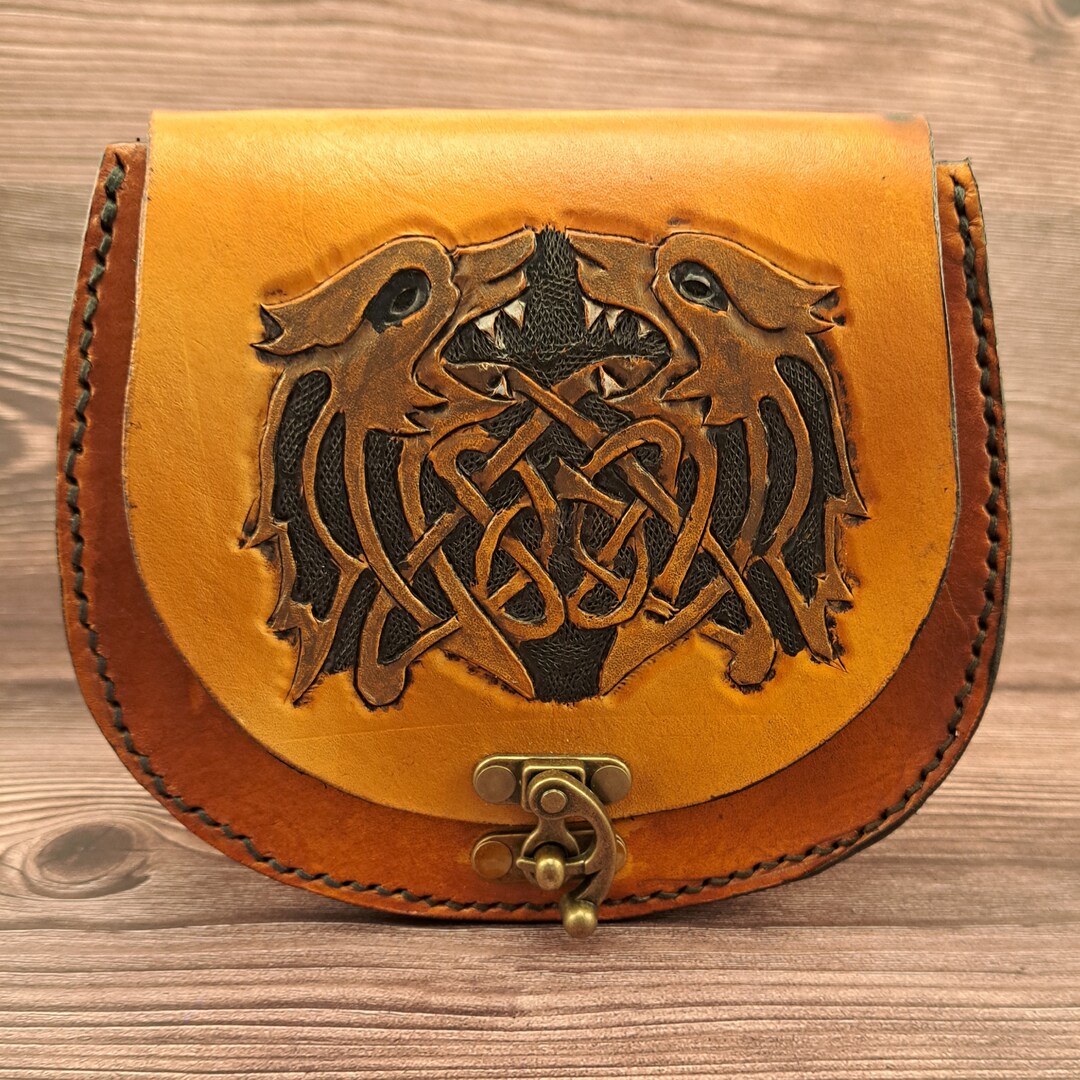 Handmade Leather Belt Pouch, Hand Stamped, Carving, Tooled With Viking ...