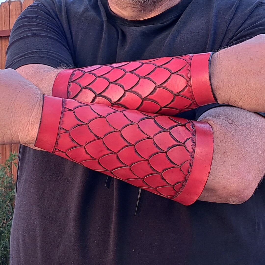 Custom Leather Bracers With Dragon Scale Pattern. Handmade Leather ...
