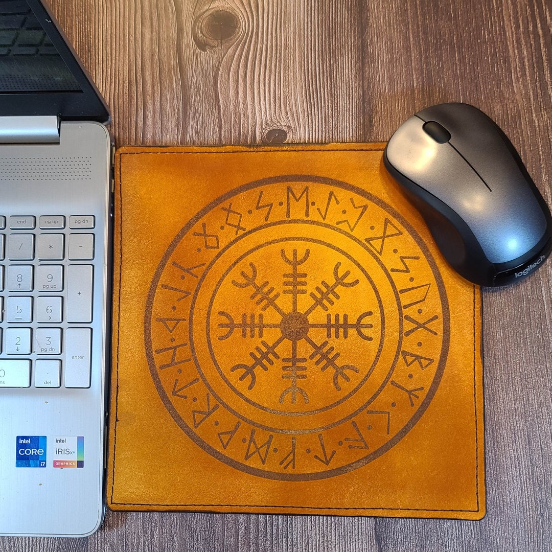 Full Grain Leather Mouse Pad, Laser Engraved Mousepad With Viking Helm ...