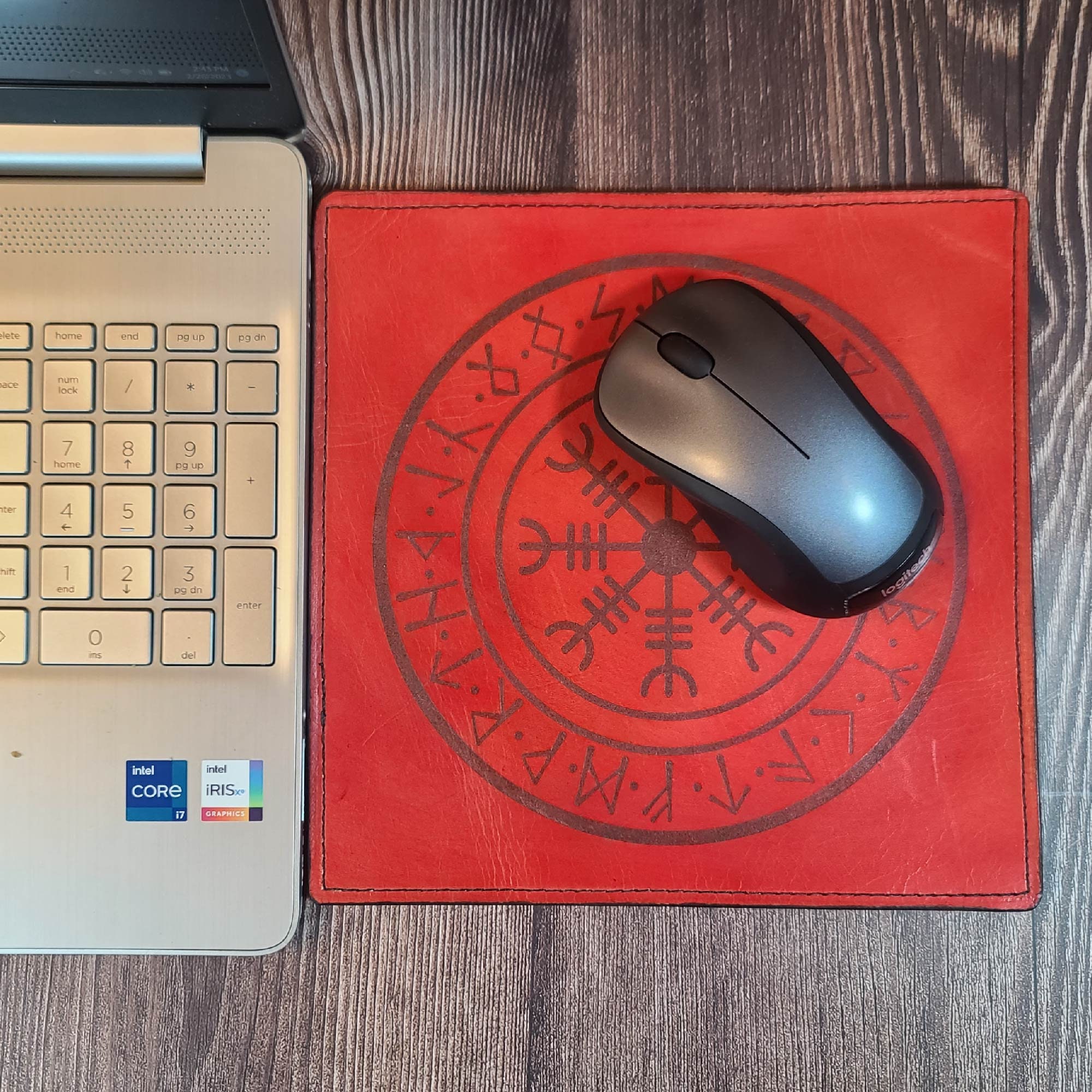 Full Grain Leather Mouse Pad, Laser Engraved Mousepad With Viking Helm ...