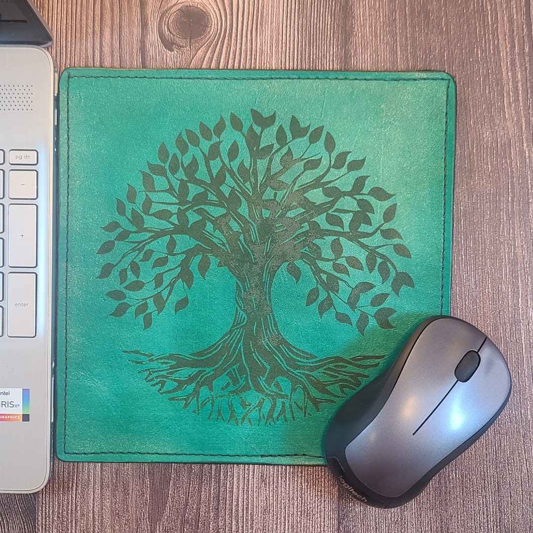Leather Mouse Pad Laser Engraved With Tree of Life, Large Green Mouse ...