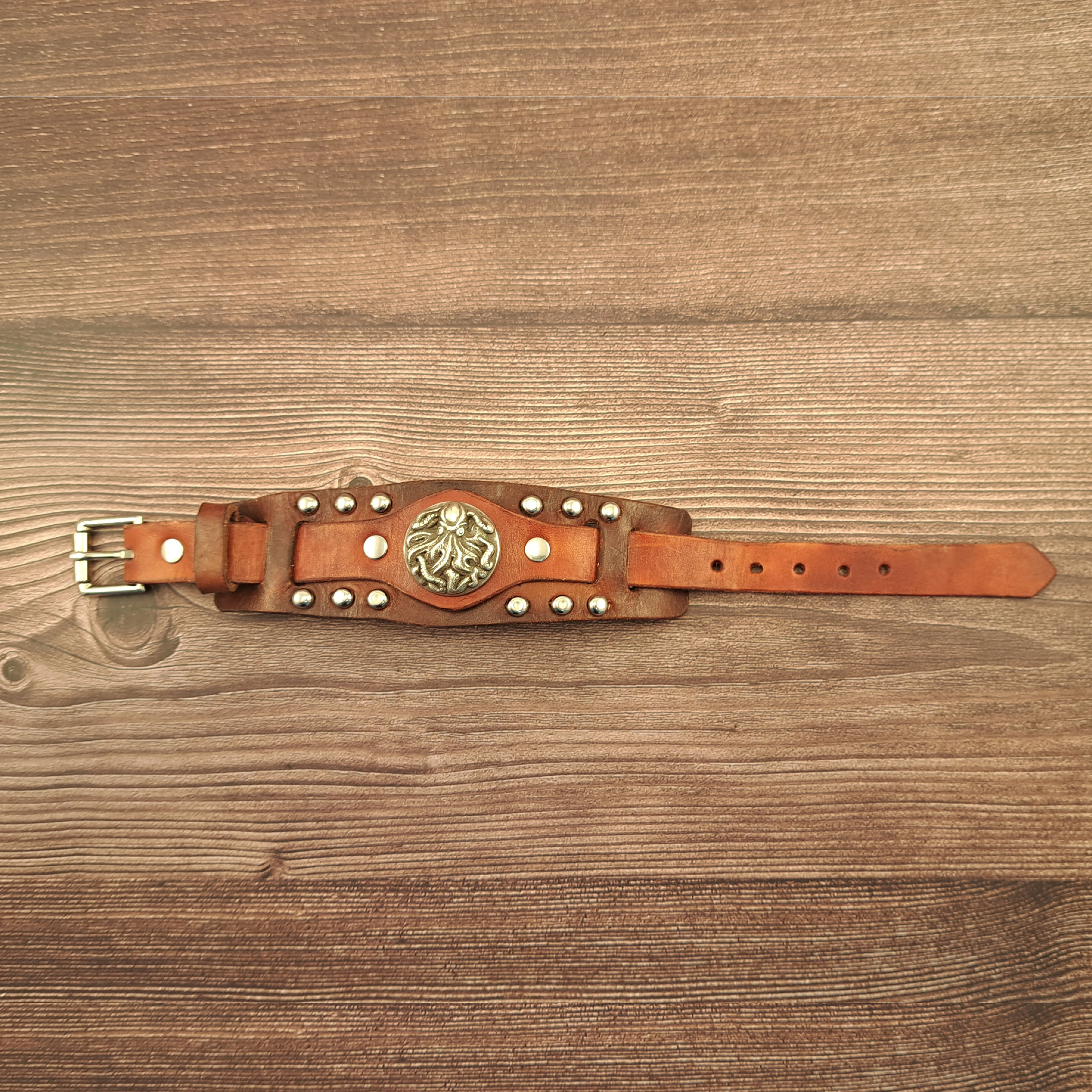 Leather Cuff Bracelet With Octopus Concho, Nautical Themed Pirate ...