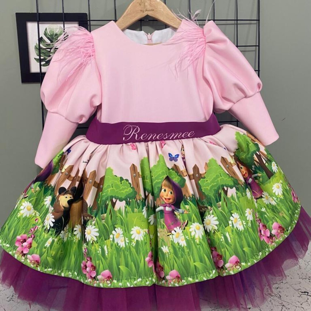 Masha Dress, Masha Themed Baby Girl Dress, Puffy Knee Length Birthday ...