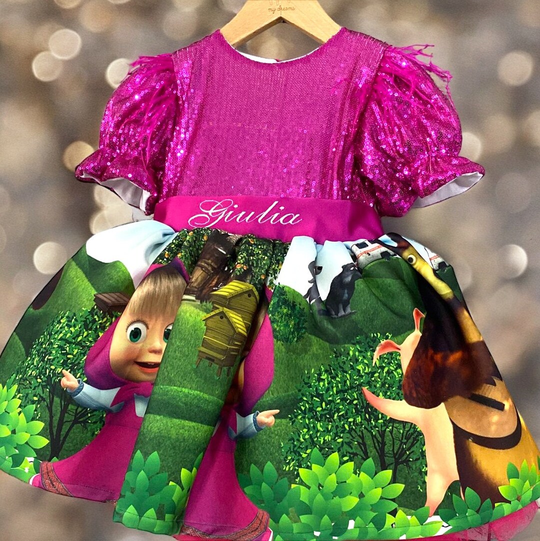 Masha Dress, Masha Themed Baby Girl Dress, Puffy Knee Length Birthday ...