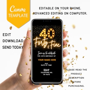 Forty and Fine Black and Gold 40th Birthday Printable Canva - Etsy
