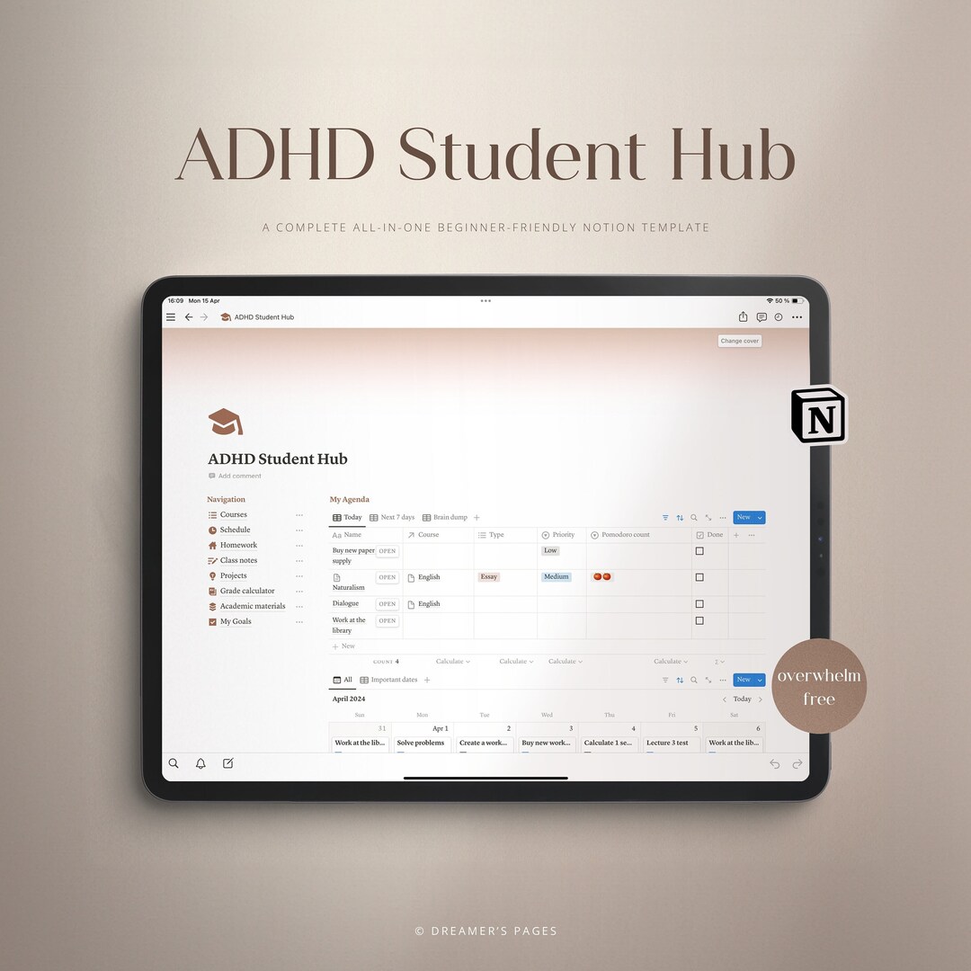 ADHD Student Planner | Notion Template | Student Hub | ADHD Digital ...