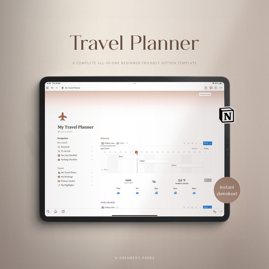 Travel Planner | Notion Template | Travel Journal | Trip Planner ...