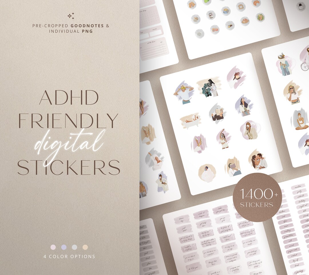 ADHD Digital Stickers | 1400 Goodnotes Stickers | Watercolor Stickers ...