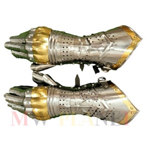 Medieval Armor Gauntlets Gloves Armor Pair I Brass and Natural Silver ...