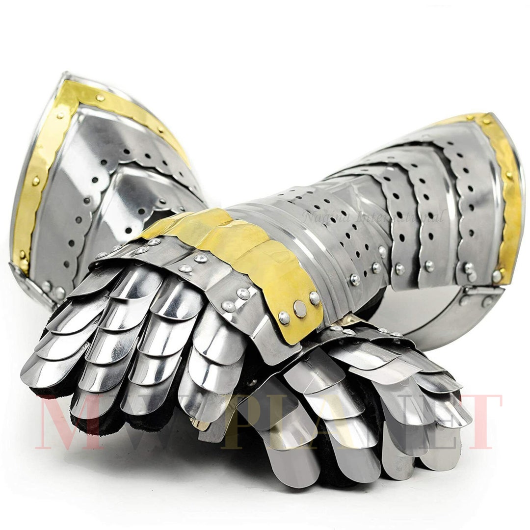 Medieval Armor Gauntlets Gloves Armor Pair I Brass and Natural Silver ...