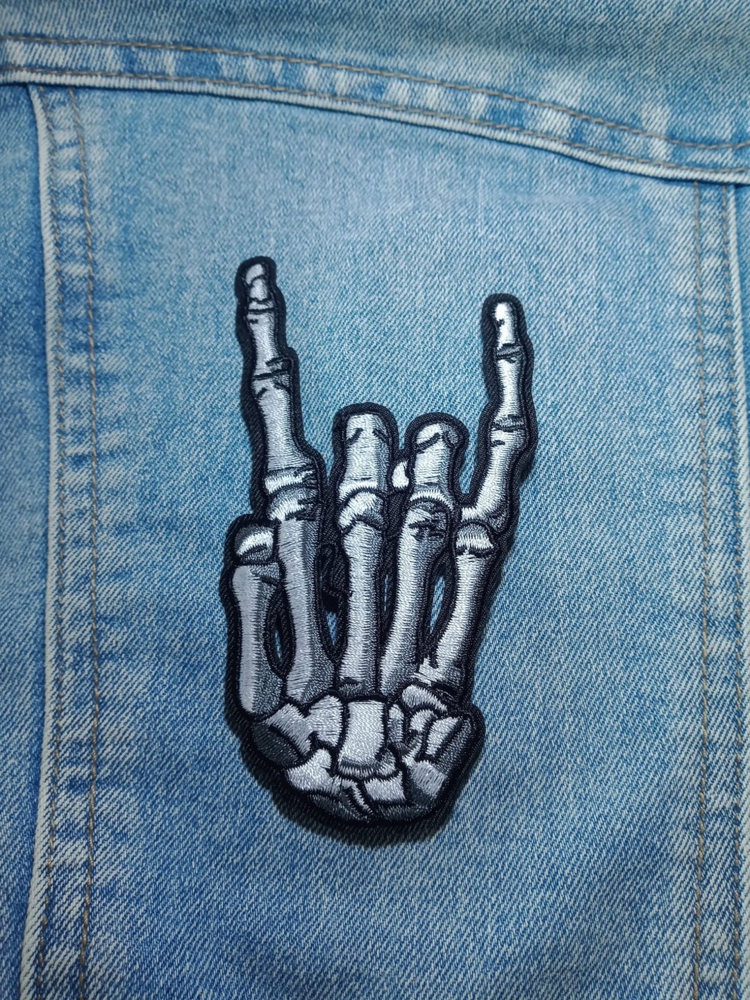 Rock and Roll Skeleton Hand Patch - Etsy