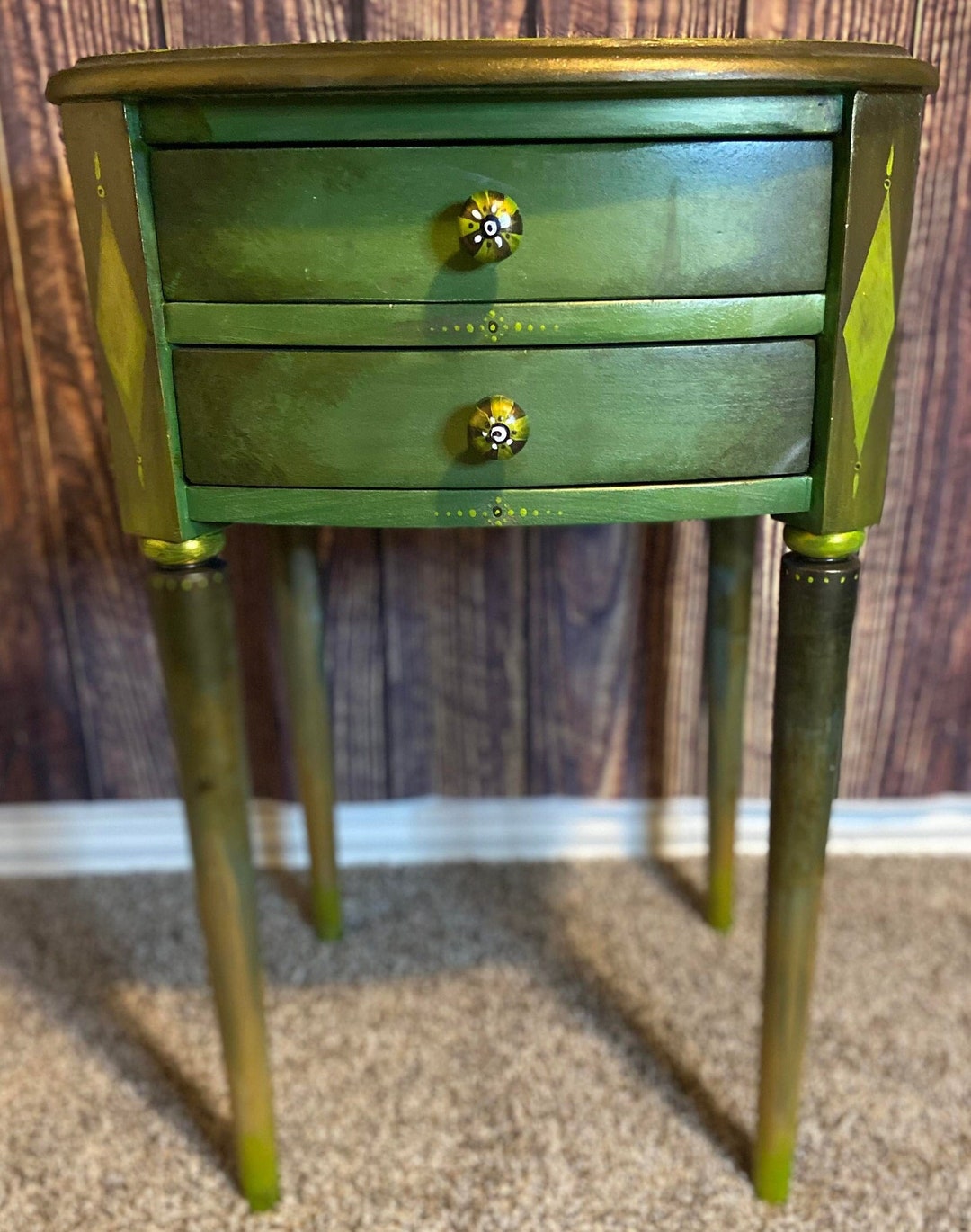 GREEN DIAMOND, Accent, Hand-painted Side Table W/ Gold Dust - Etsy