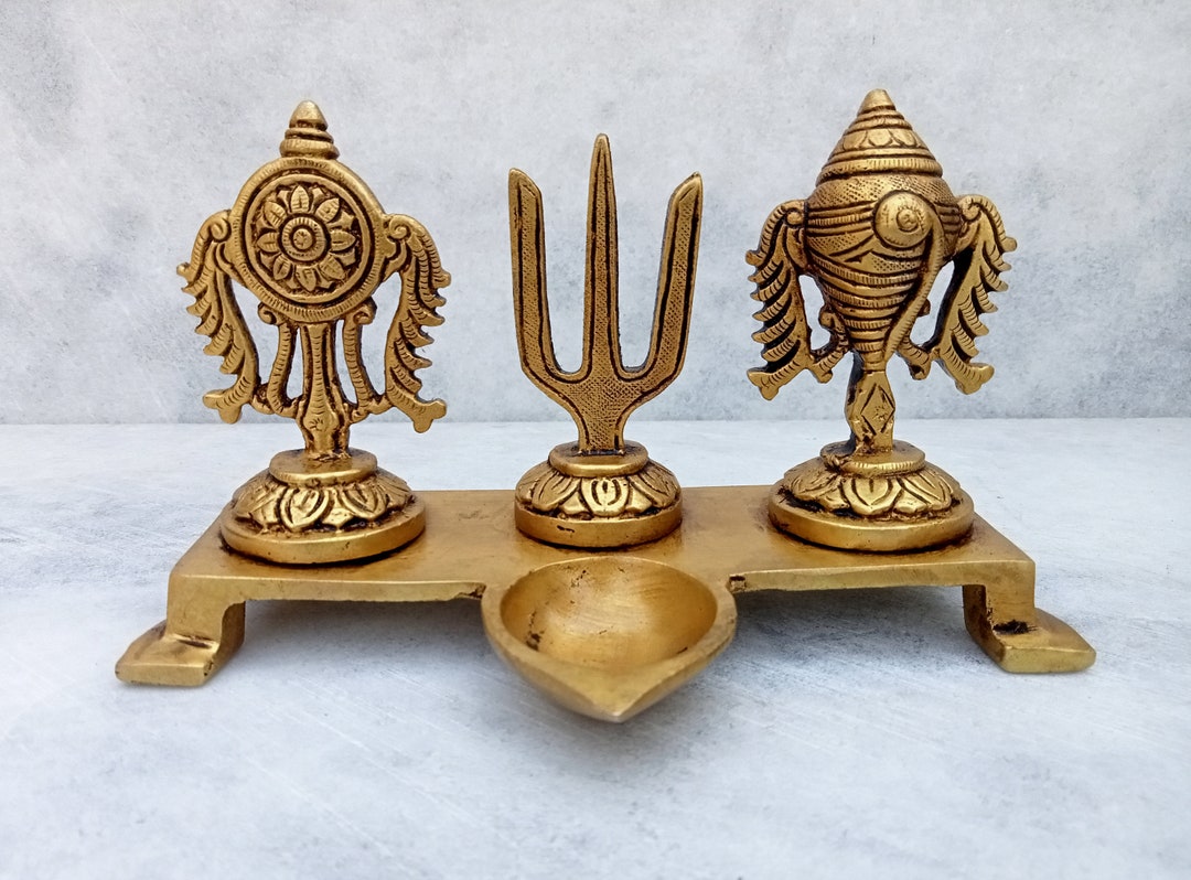 Shri Ji Mathura/shankh Chakra Tilak With Deepak Pure Brass Big Size ...