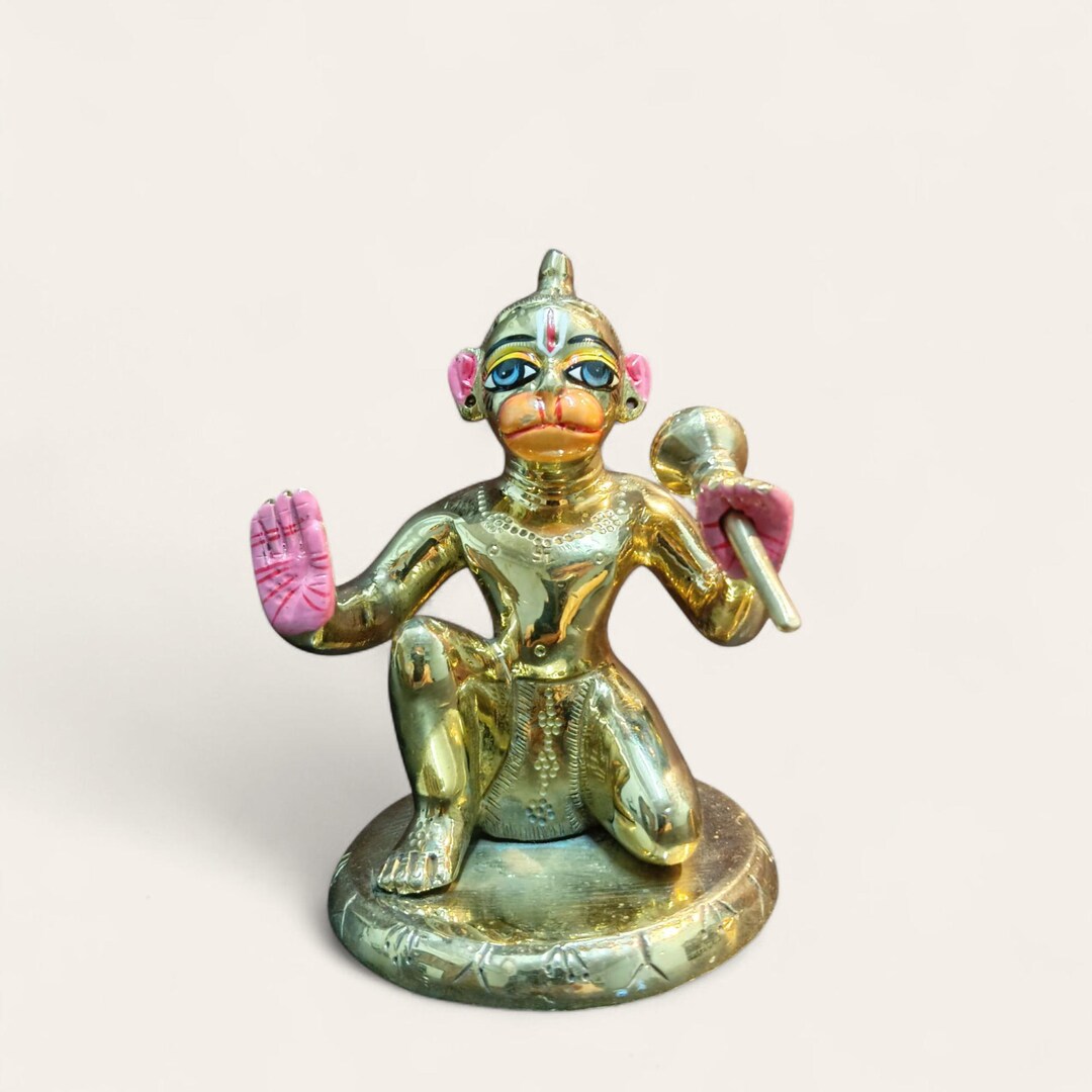 Baal Hanuman Ji With Gada Pure Brass Fully Hand Painted Weight 920 Grm ...