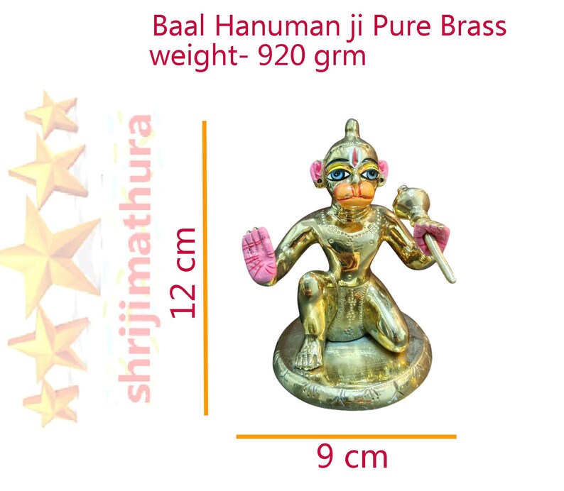 Baal Hanuman Ji With Gada Pure Brass Fully Hand Painted Weight 920 Grm ...