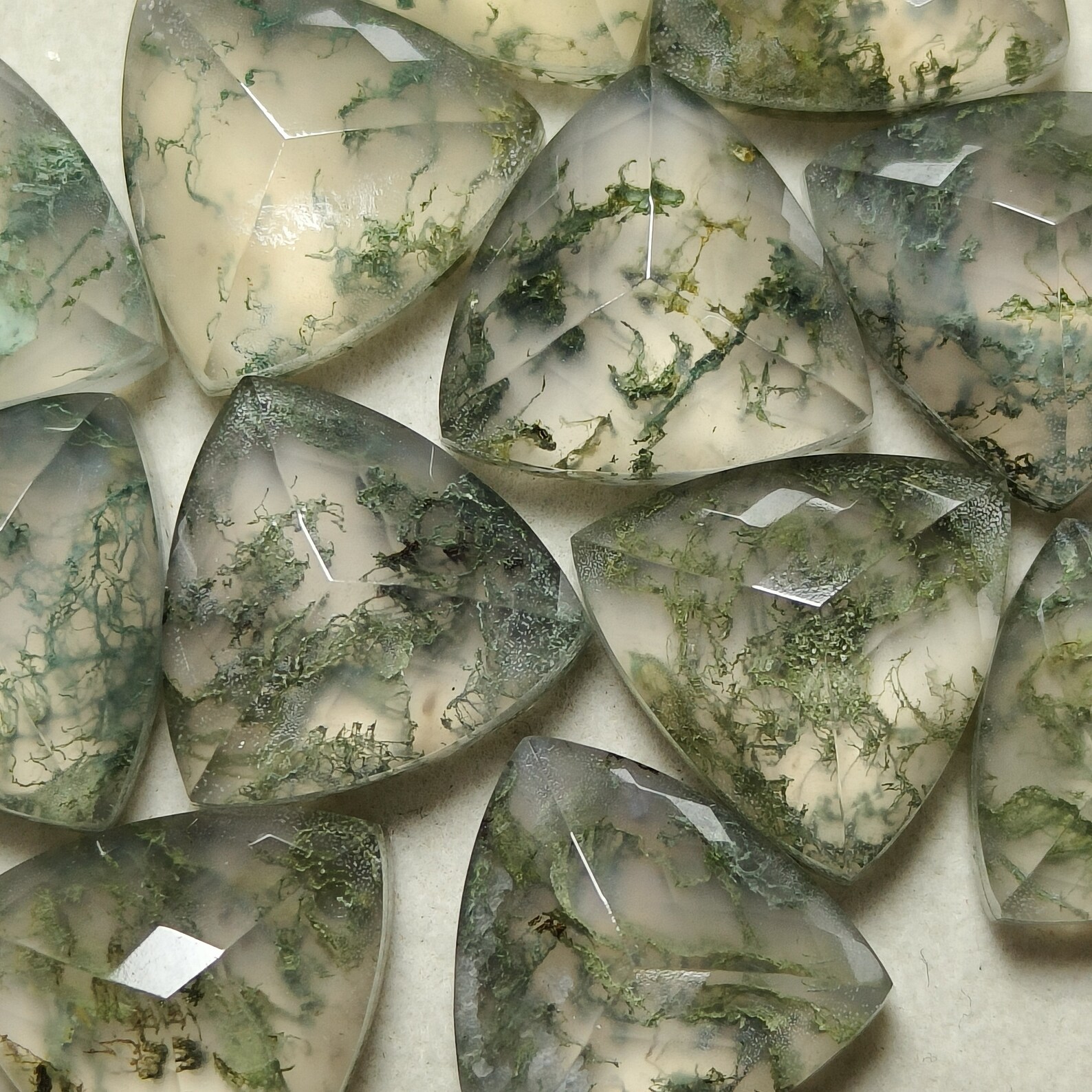Natural ,moss Agate Beautiful Triangle Shape Gemstone Crystal Doublet ...