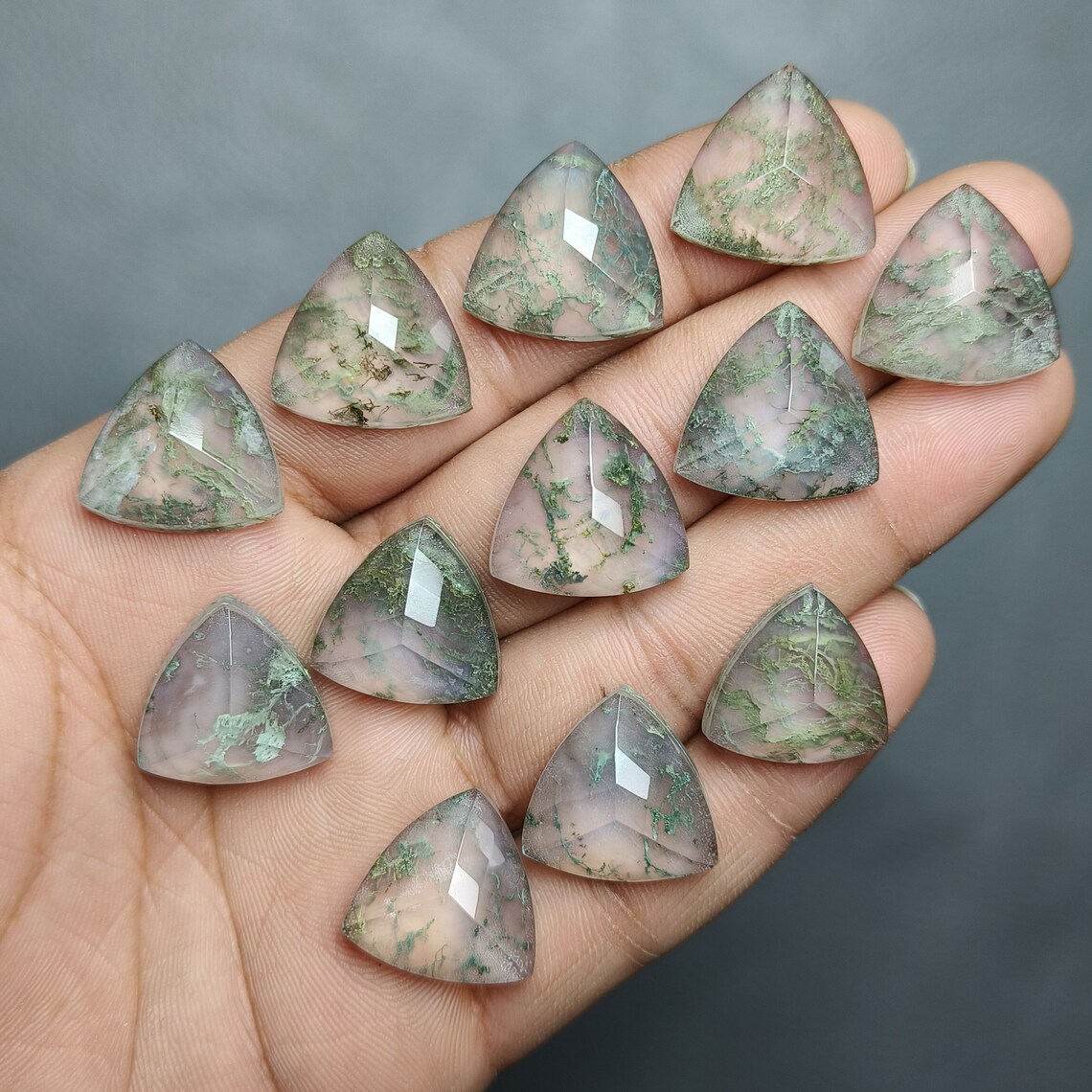 Natural ,moss Agate Beautiful Triangle Shape Gemstone Crystal Doublet ...